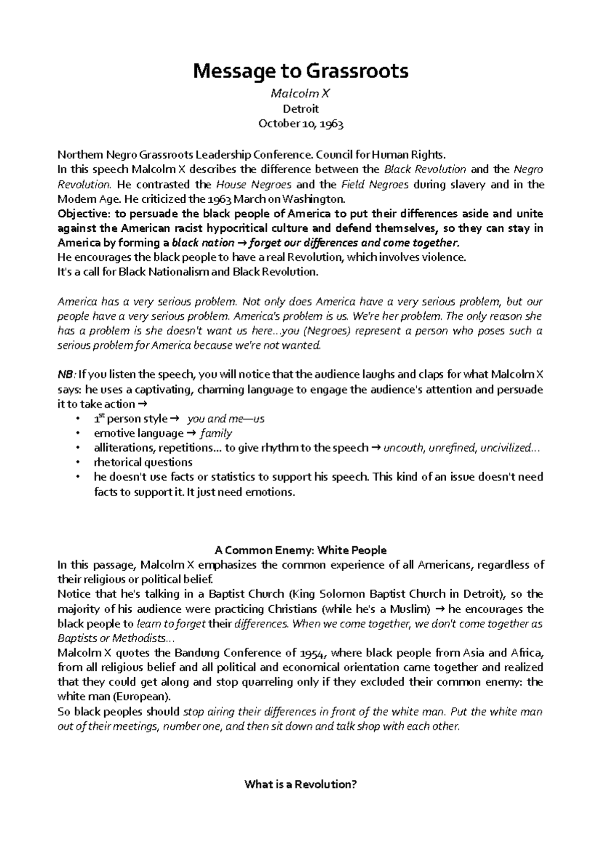 10. Malcom X, Message to Grassroots - Message to Grassroots Malcolm X ...