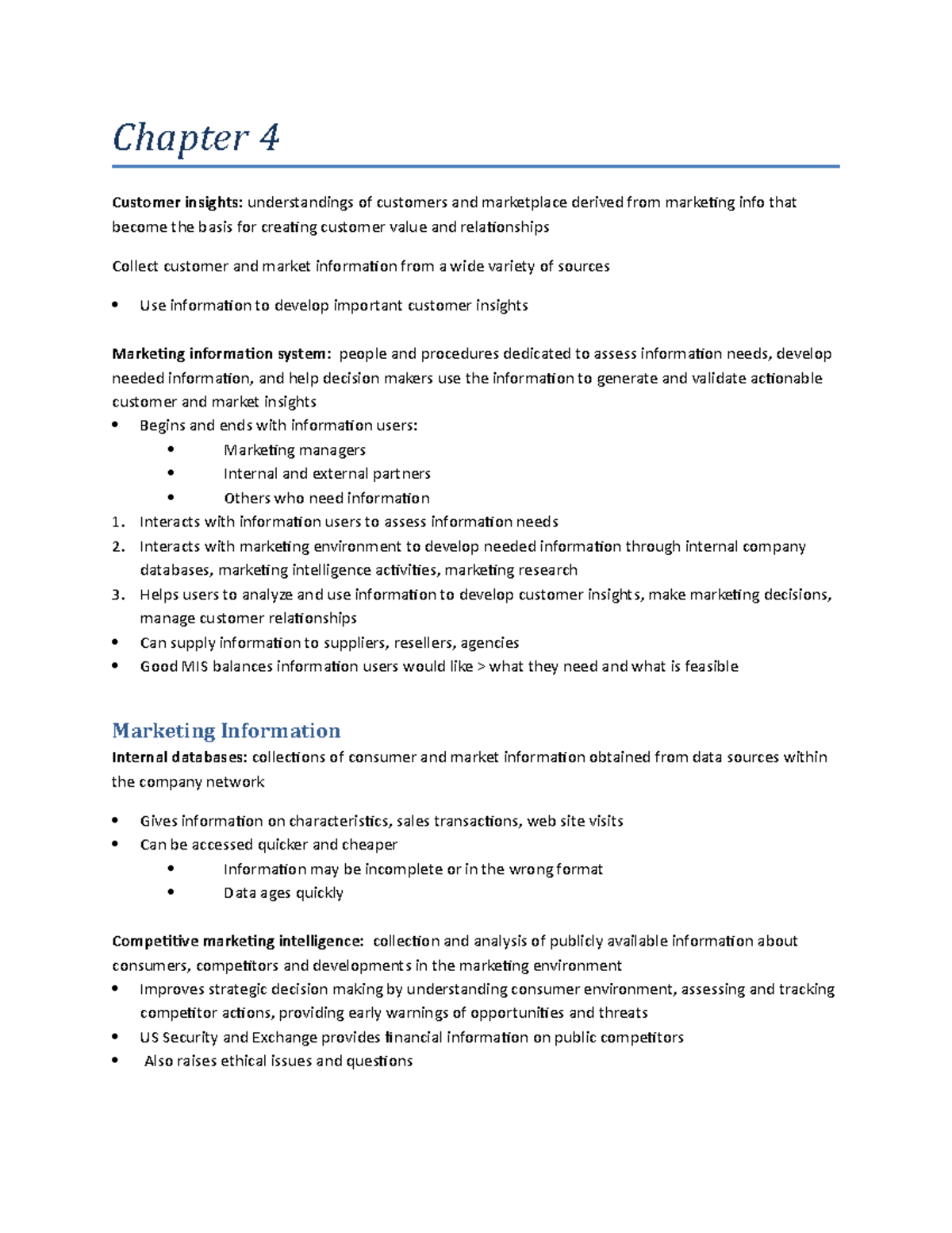 Chapter 4 - Marketing - Lecture notes 4 - Chapter 4 Customer insights ...