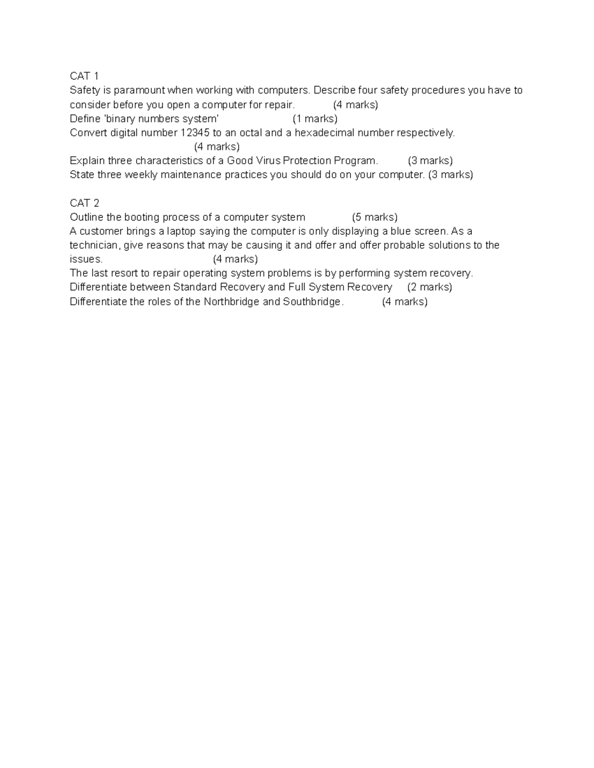 Cats pc - I would like to get a clear view of the document - CAT 1 ...