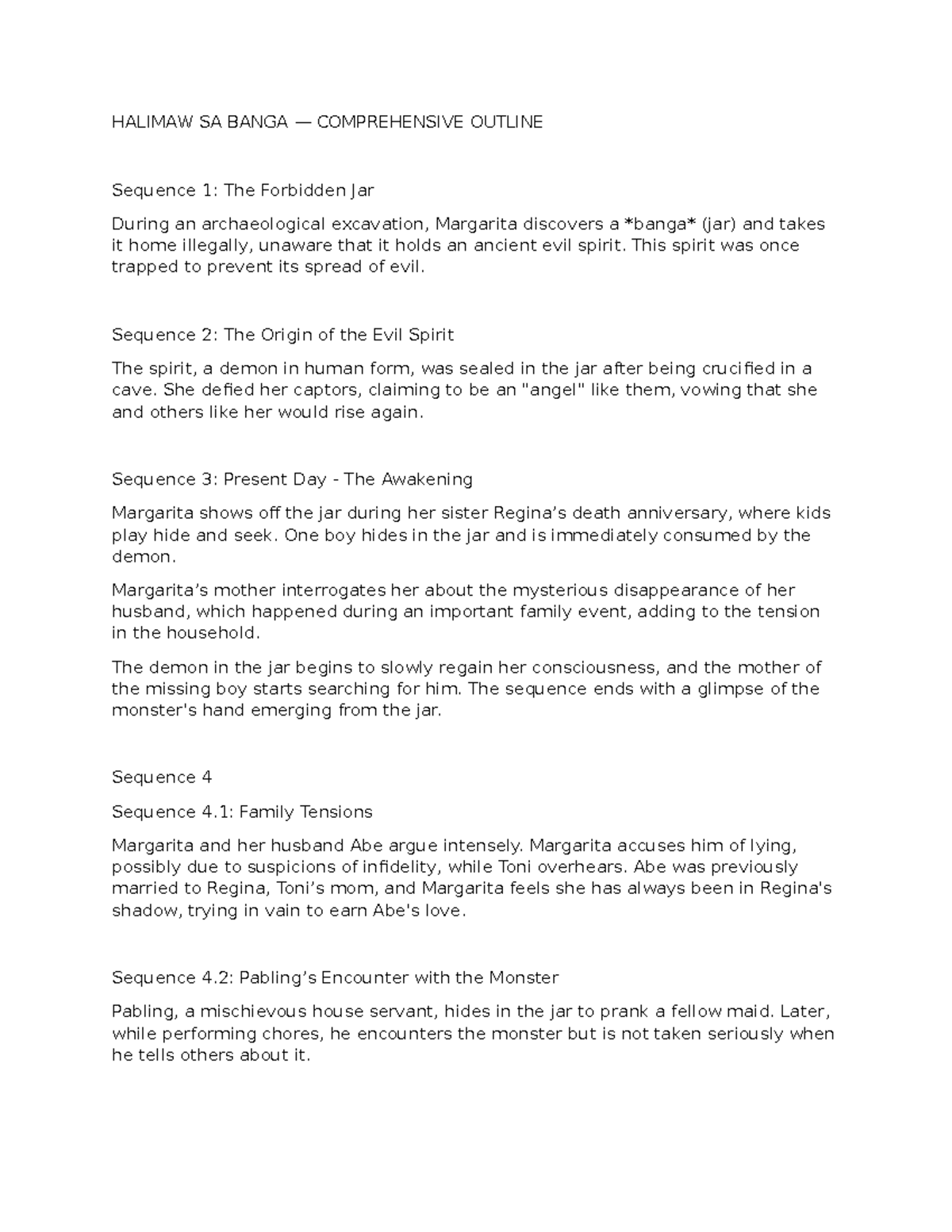 Halimaw SA Banga - HALIMAW SA BANGA — COMPREHENSIVE OUTLINE Sequence 1 ...