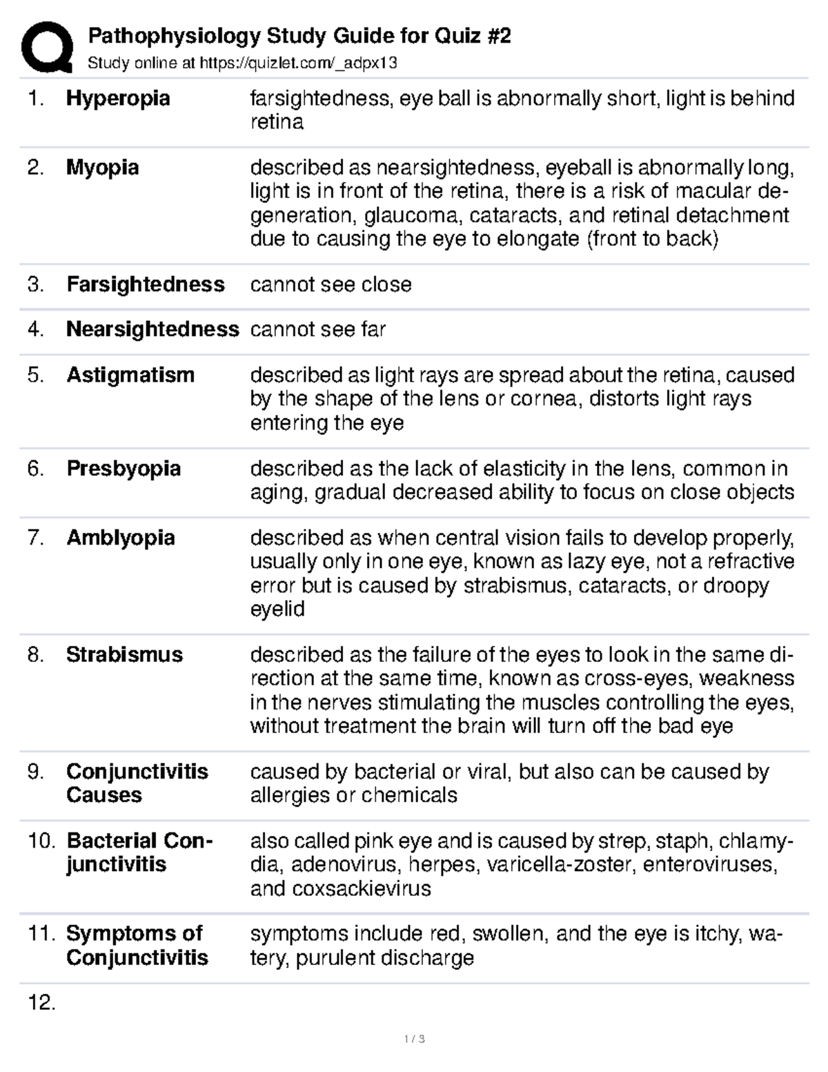 Pathophysiology Study Guide for Quiz #2 - Studocu
