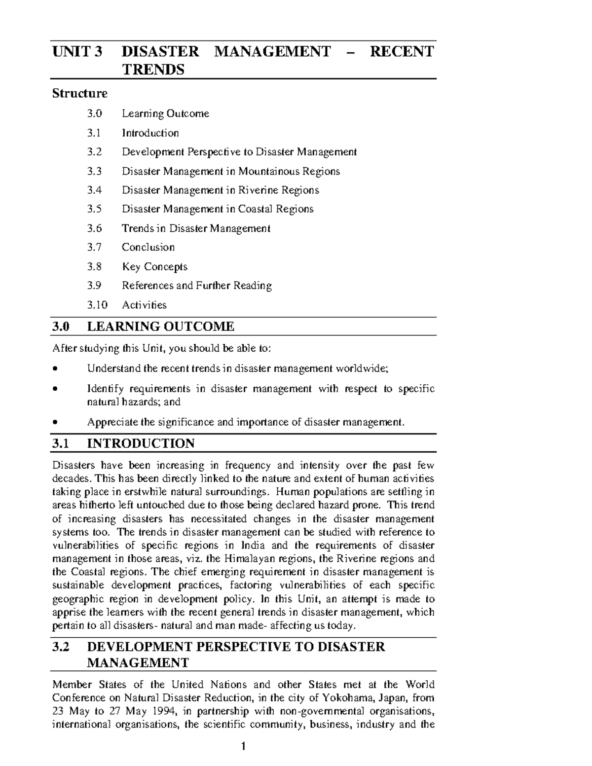 Unit-3 - Sociology - UNIT 3 DISASTER MANAGEMENT – RECENT TRENDS ...