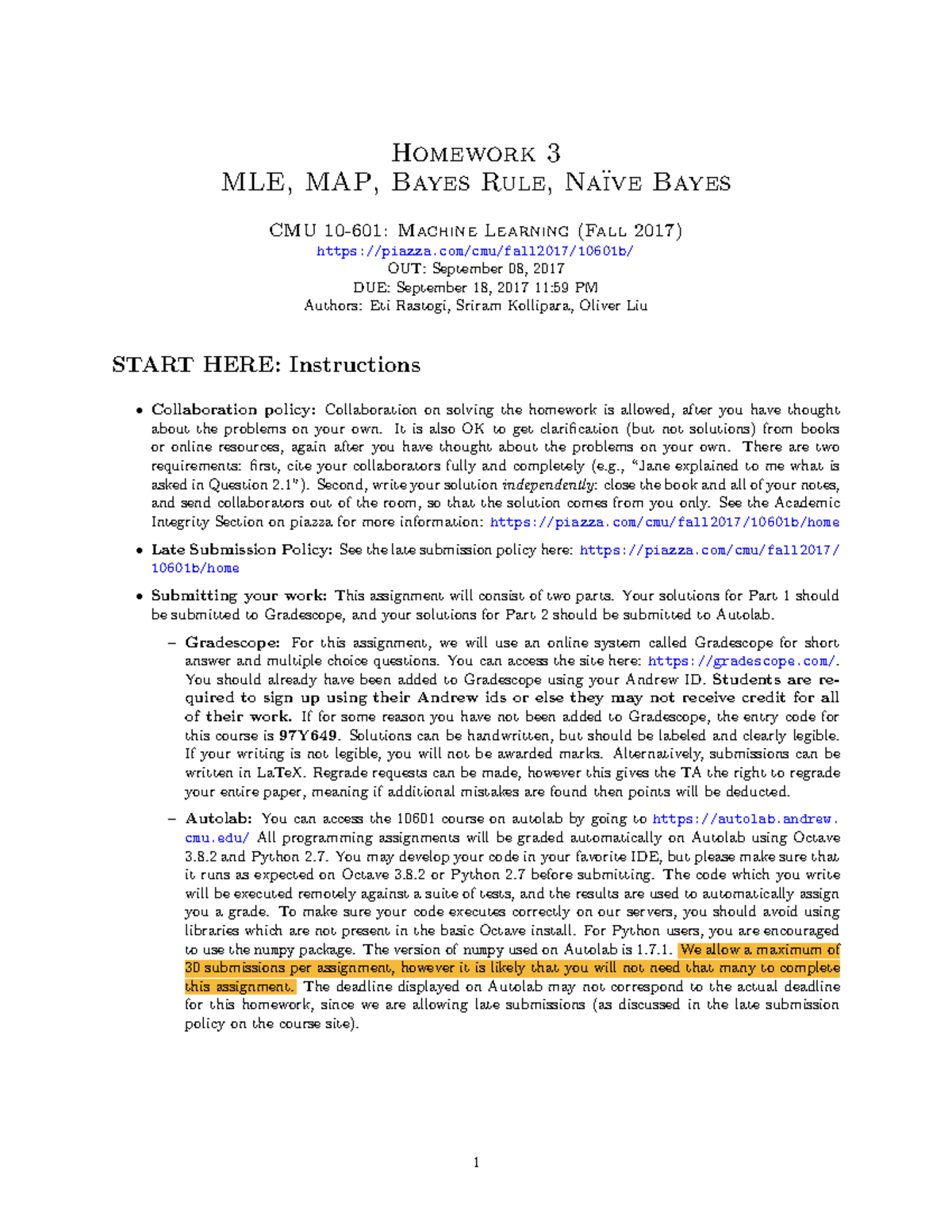 HW3 - MLE, MAP, Bayes Rule, Na ̈ıve Bayes - Homework 3 MLE, MAP, Bayes ...