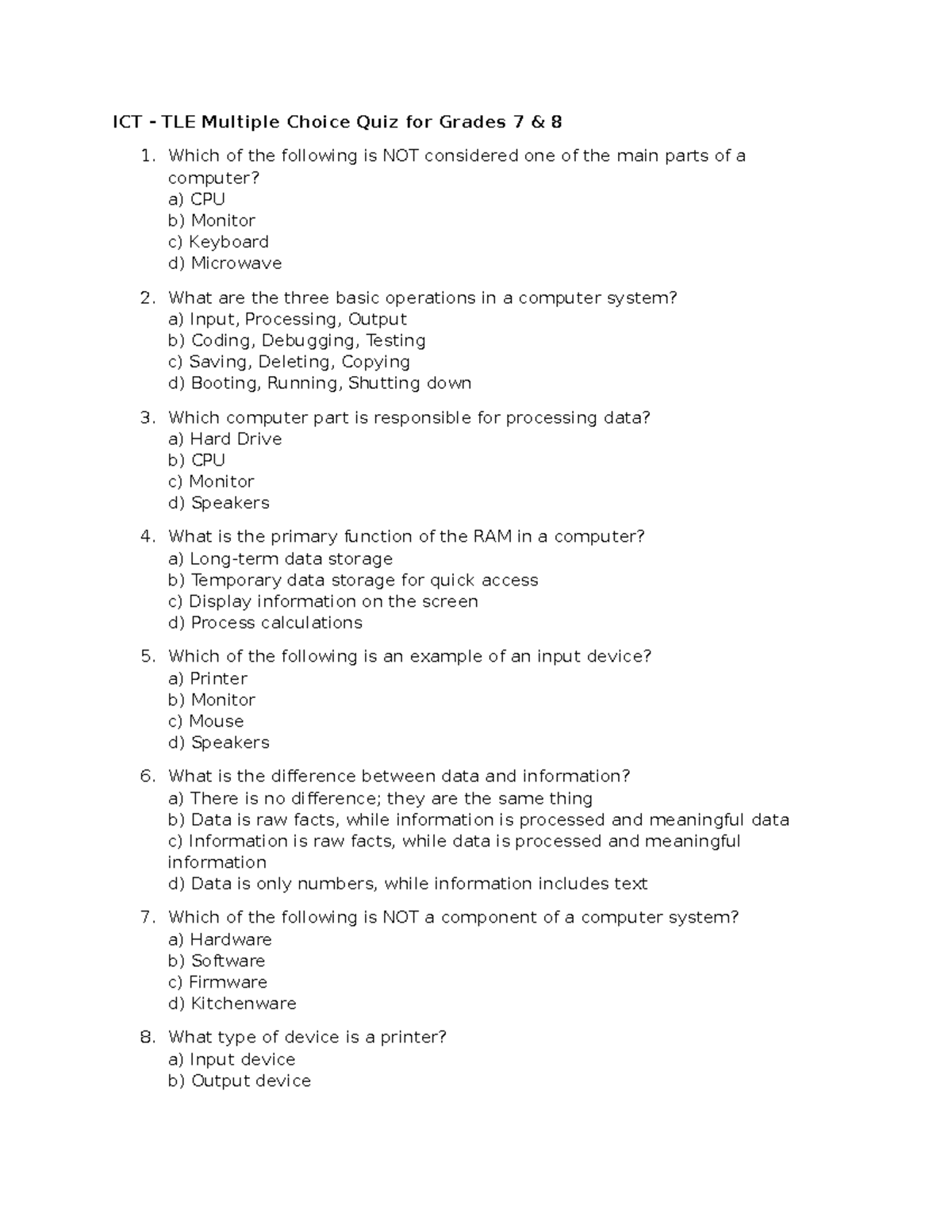 ICT EXAM Answers - Grade 7 TLE Lesson 1Grade 7 TLE Lesson 1 - ICT - TLE ...