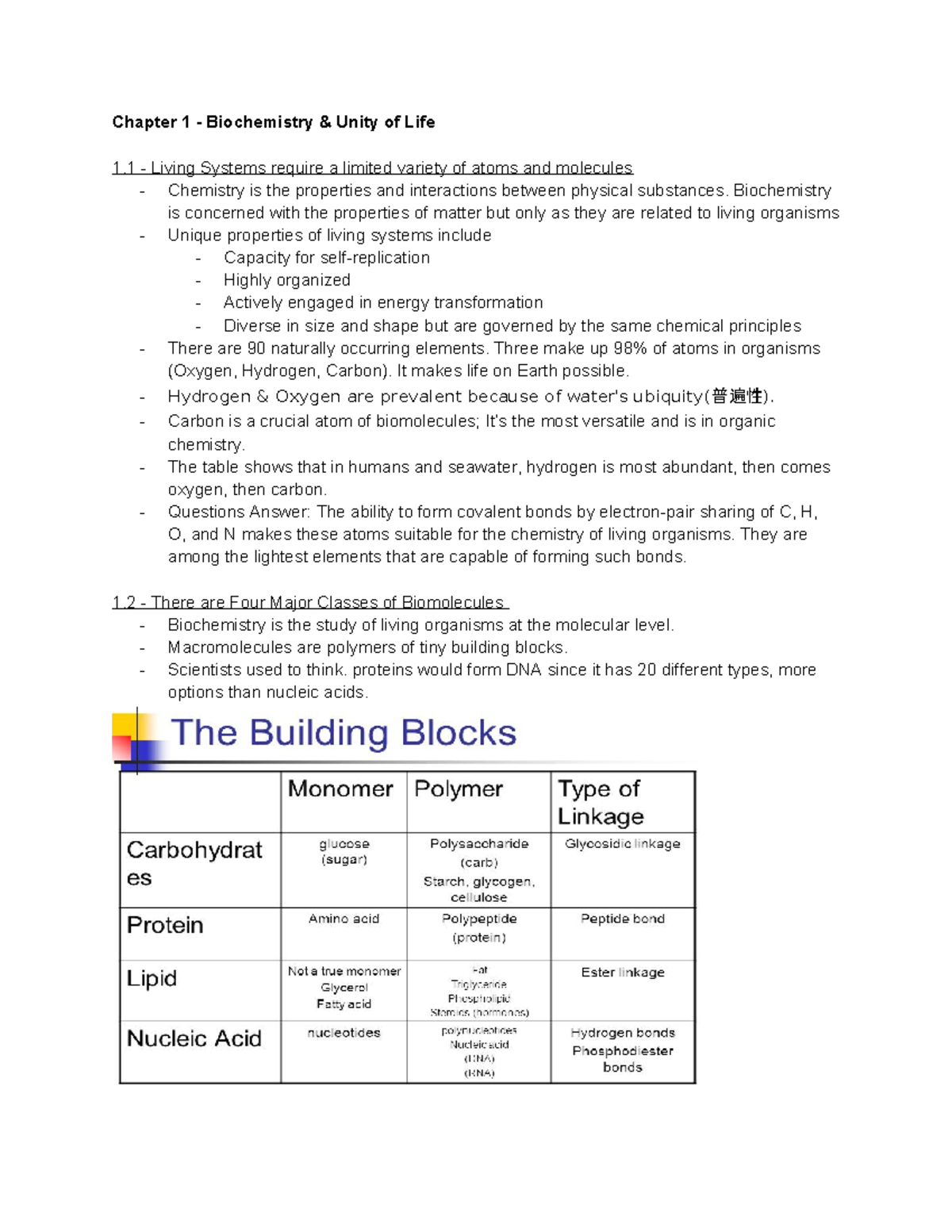 Chapter 1 - BCH 369 Macromolecules Notes - Chapter 1 - Biochemistry ...
