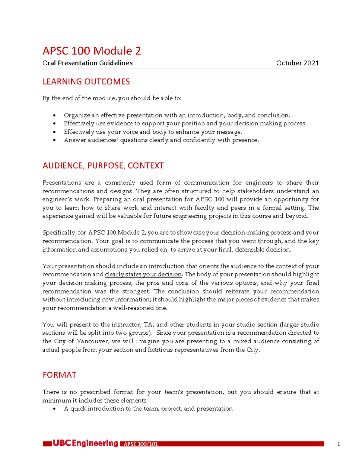 APSC 100 - Module 2 Oral Presentation Guidelines - APSC 100 - UBC - Studocu