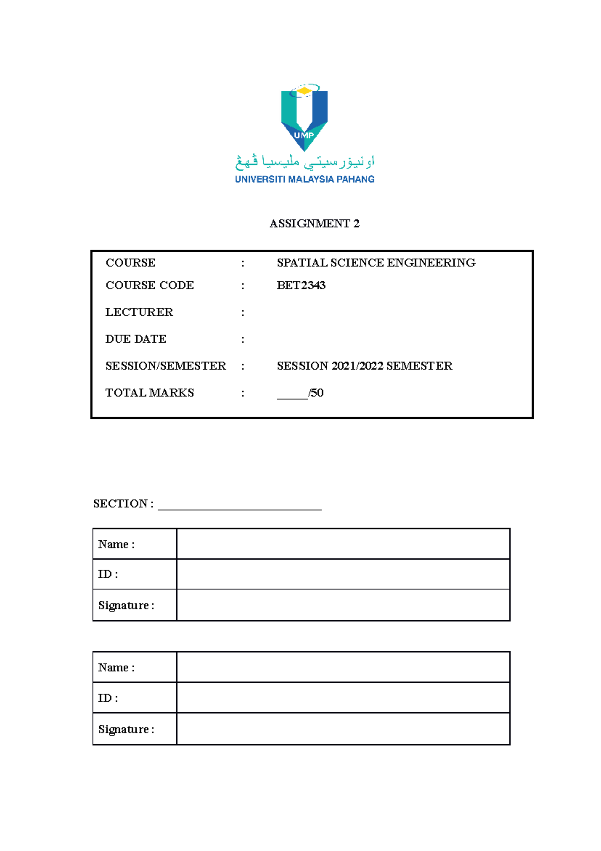 Spatial Science Engineering Assignment 2 Assignment 2 Section