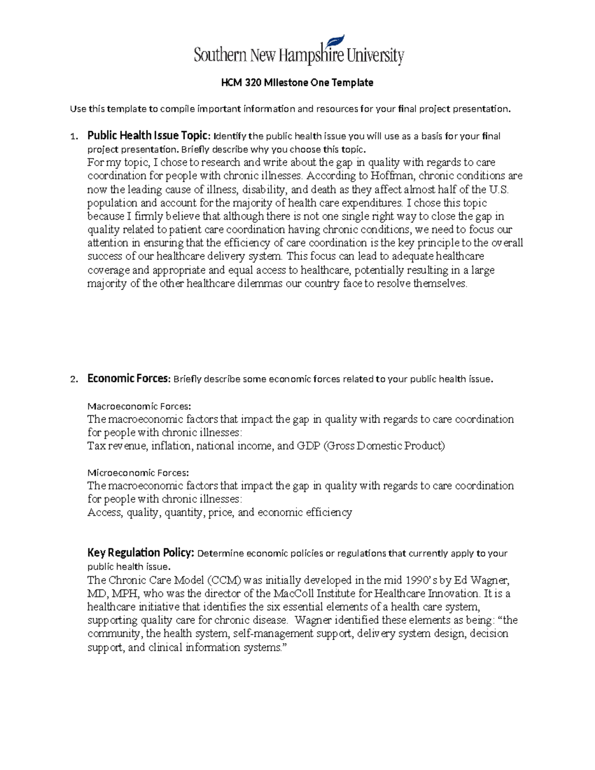 HCM 320 Milestone One Template Final Project - HCM 320 Milestone One ...