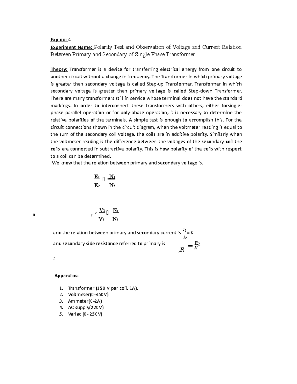 Polarity Test and Observation of Voltage and Current Relation Between ...