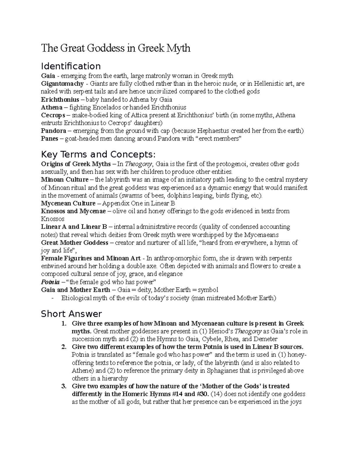 The Great Goddess and Greek Myth - The Great Goddess in Greek Myth ...