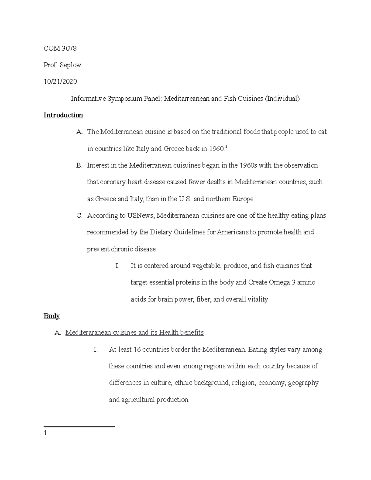 Informative Panel outline Individual - COM 3078 Prof. Seplow 10/21 ...