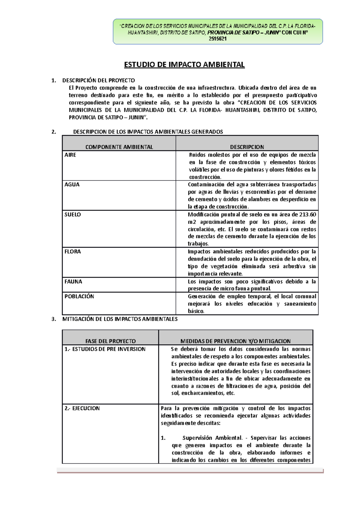 Estudio DE Impacto Ambiental - ESTUDIO DE IMPACTO AMBIENTAL 1 ...
