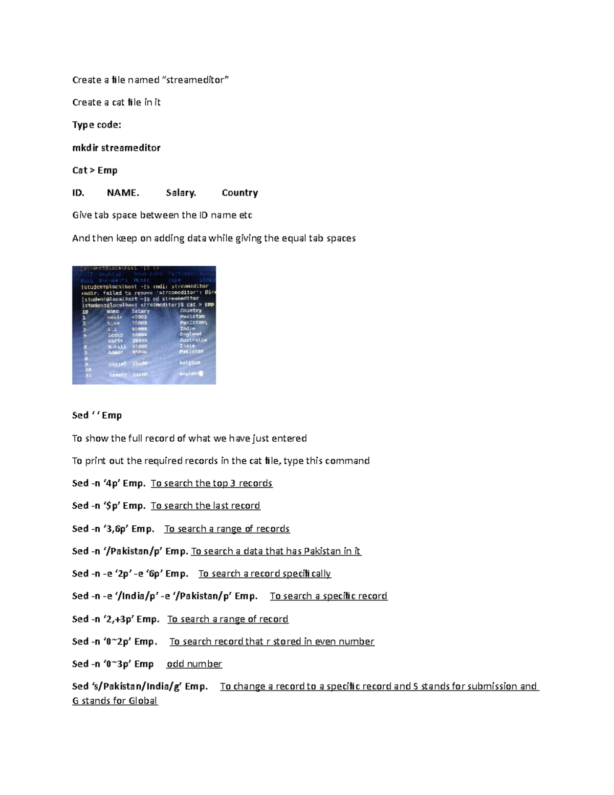 Lab2 F - it is very helpful for me to learn about that - Create a file named “streameditor ...