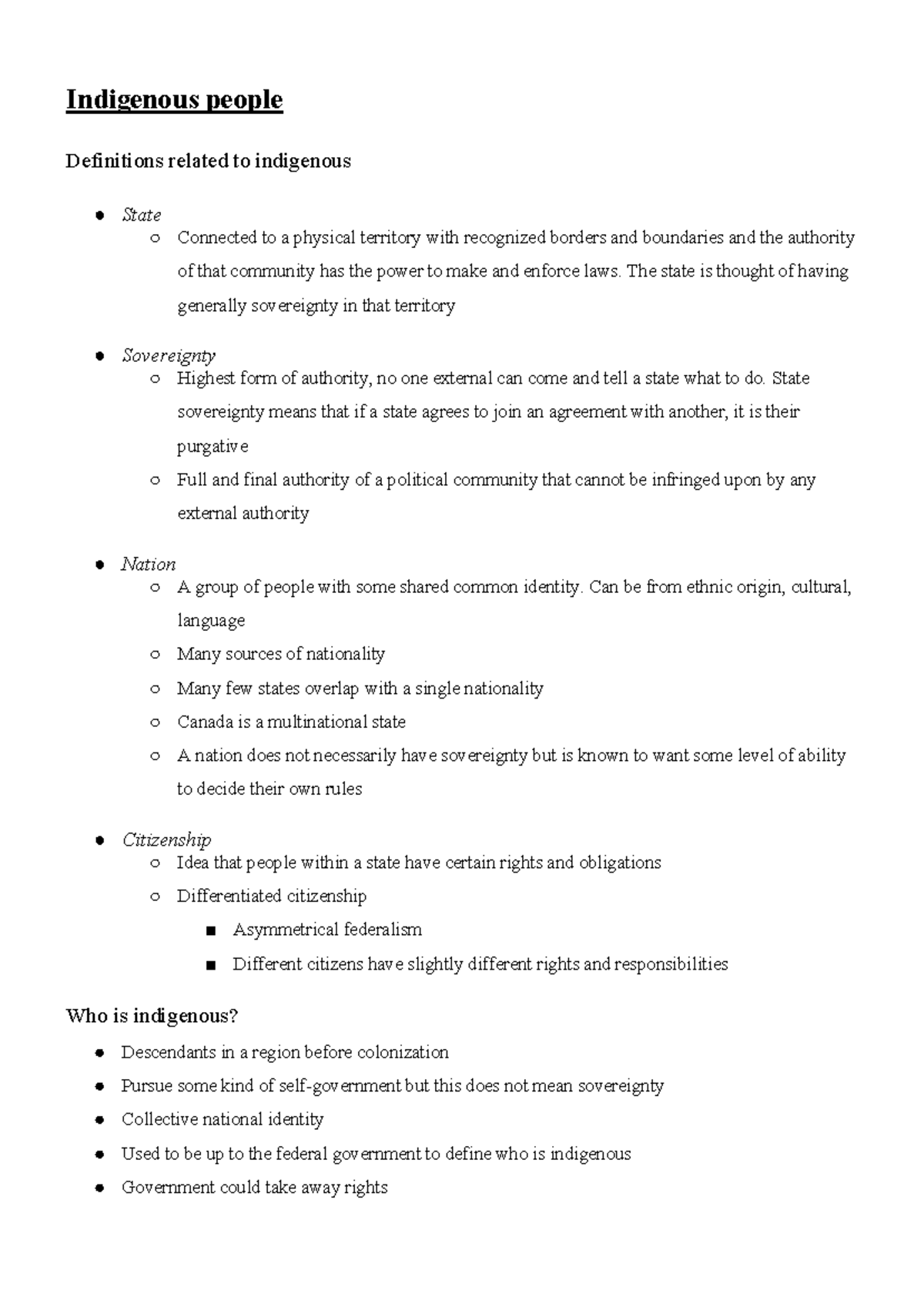 Indigenous people - Part of the test review for the first exam of the ...