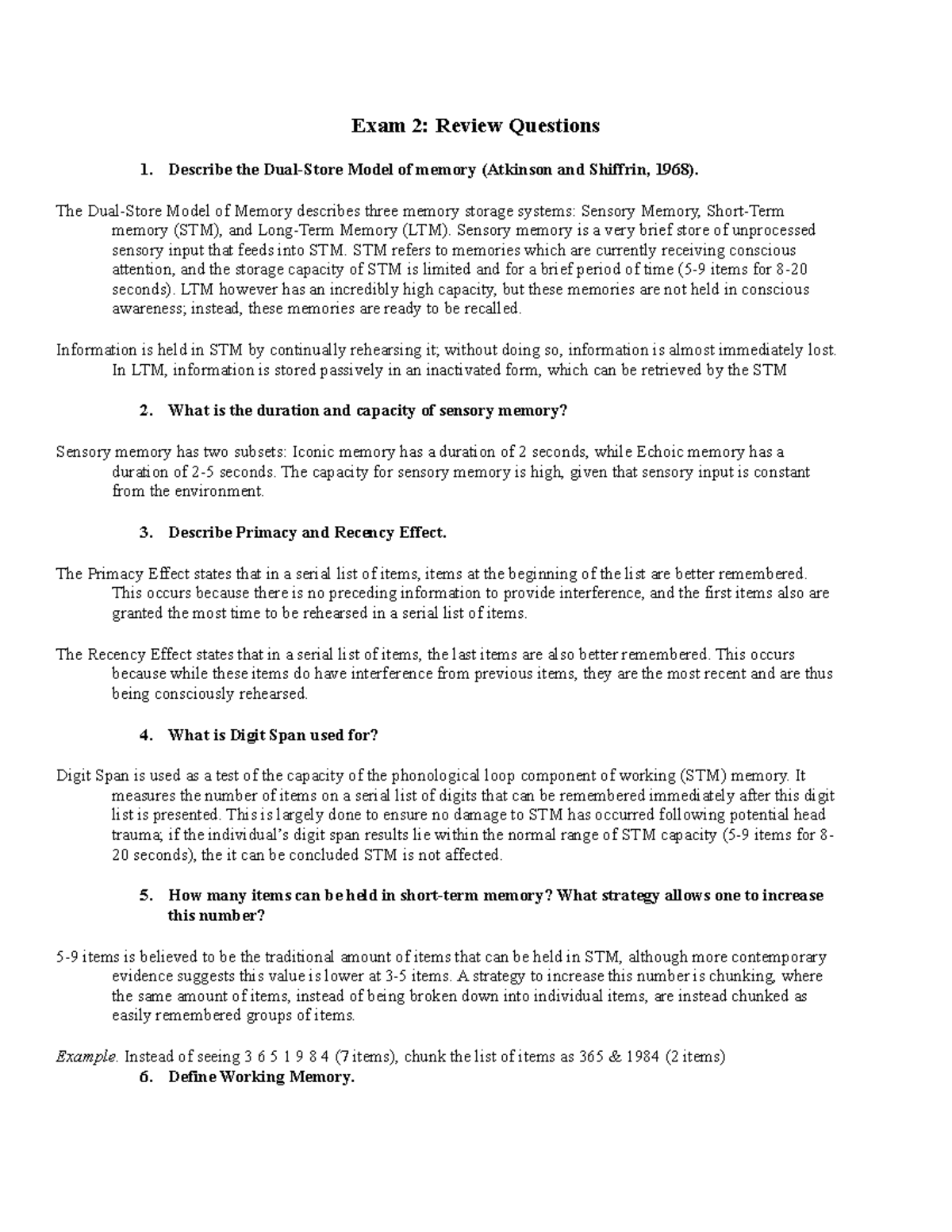 Sample/practice exam - Exam 2: Review Questions Describe the Dual-Store ...