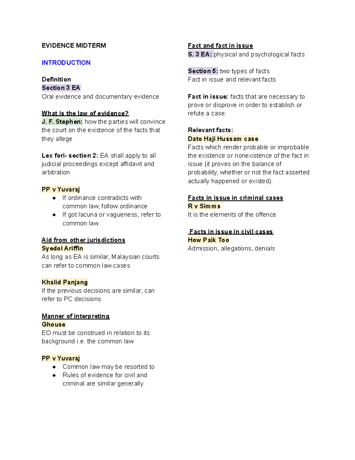 Evidence Midterm - EVIDENCE MIDTERM INTRODUCTION Definition Section 3 ...