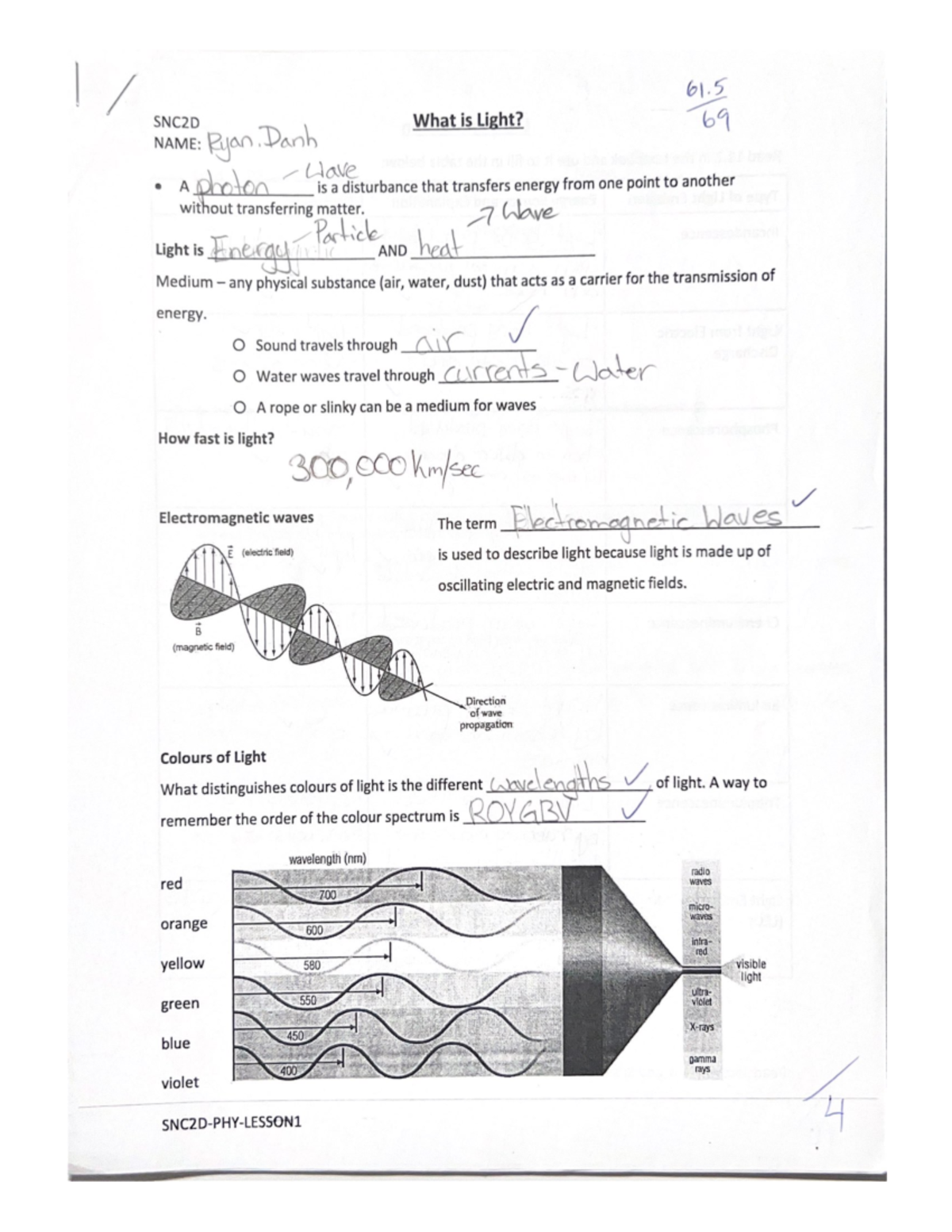 Grade 10 Science - Light and Wavelengths Practice Questions - Studocu