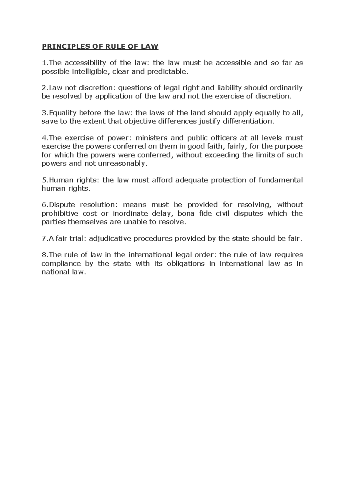 Principles of Law - PRINCIPLES OF RULE OF LAW 1 accessibility of the ...