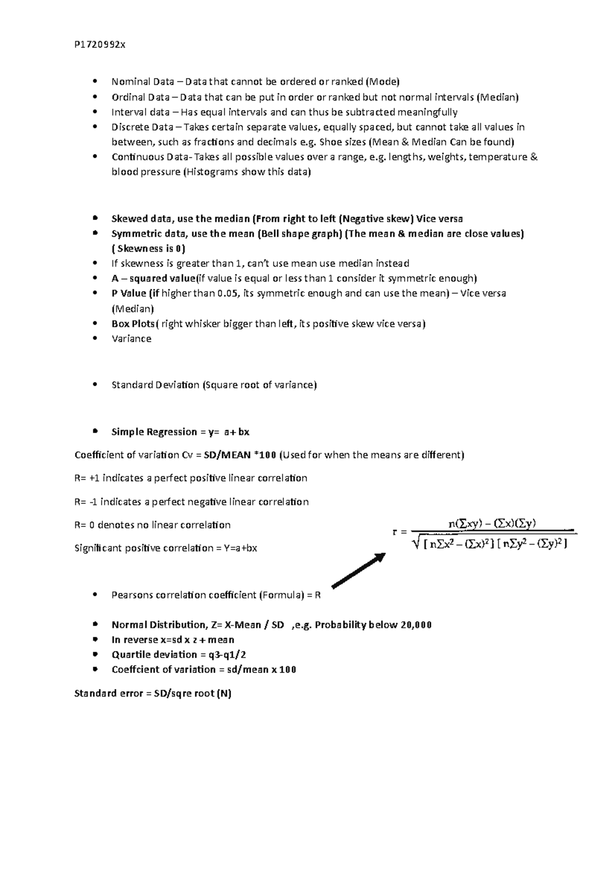 Cheat Sheet - Summary Quantitative Methods - P1720992x Nominal Data ...