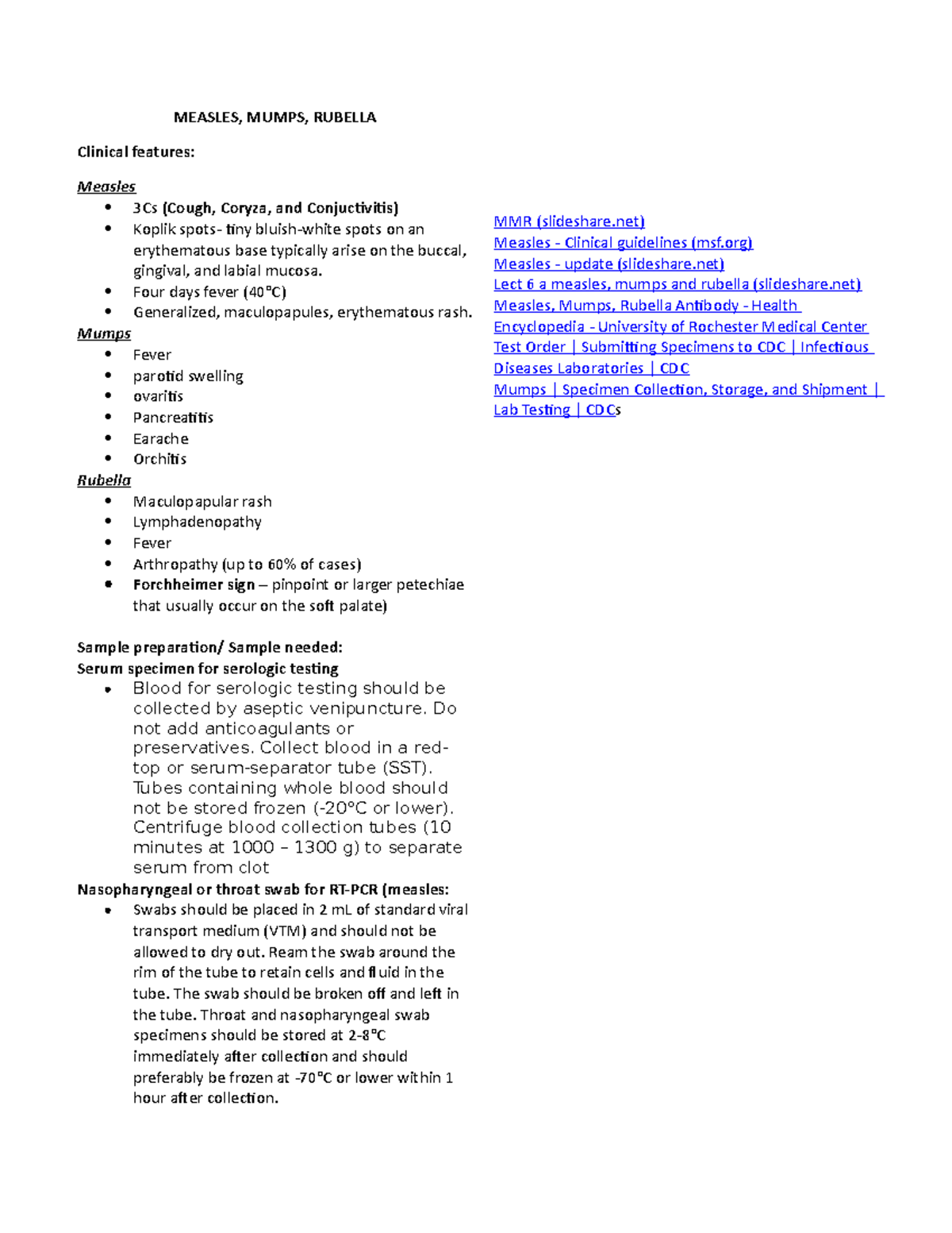 MMR report - Short notes about MMR - MEASLES, MUMPS, RUBELLA Clinical ...