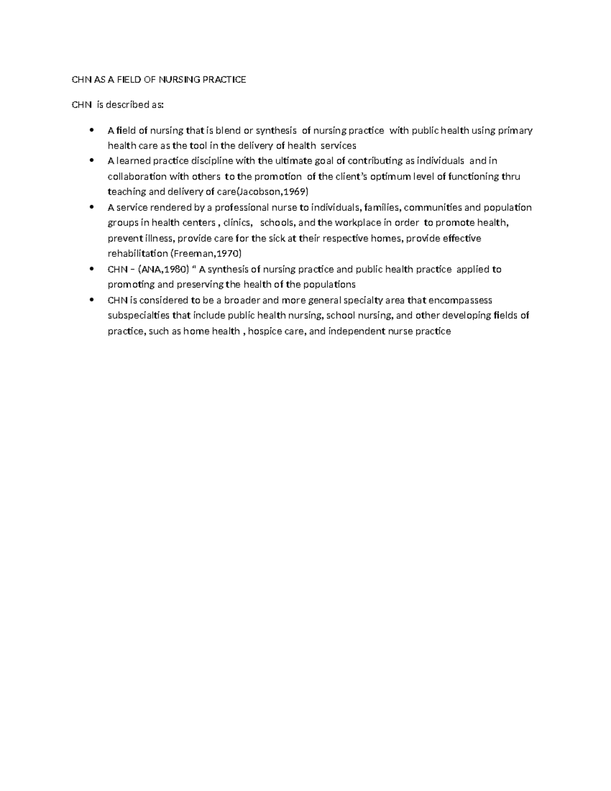 Community Health Nursing - CHN AS A FIELD OF NURSING PRACTICE CHN is ...