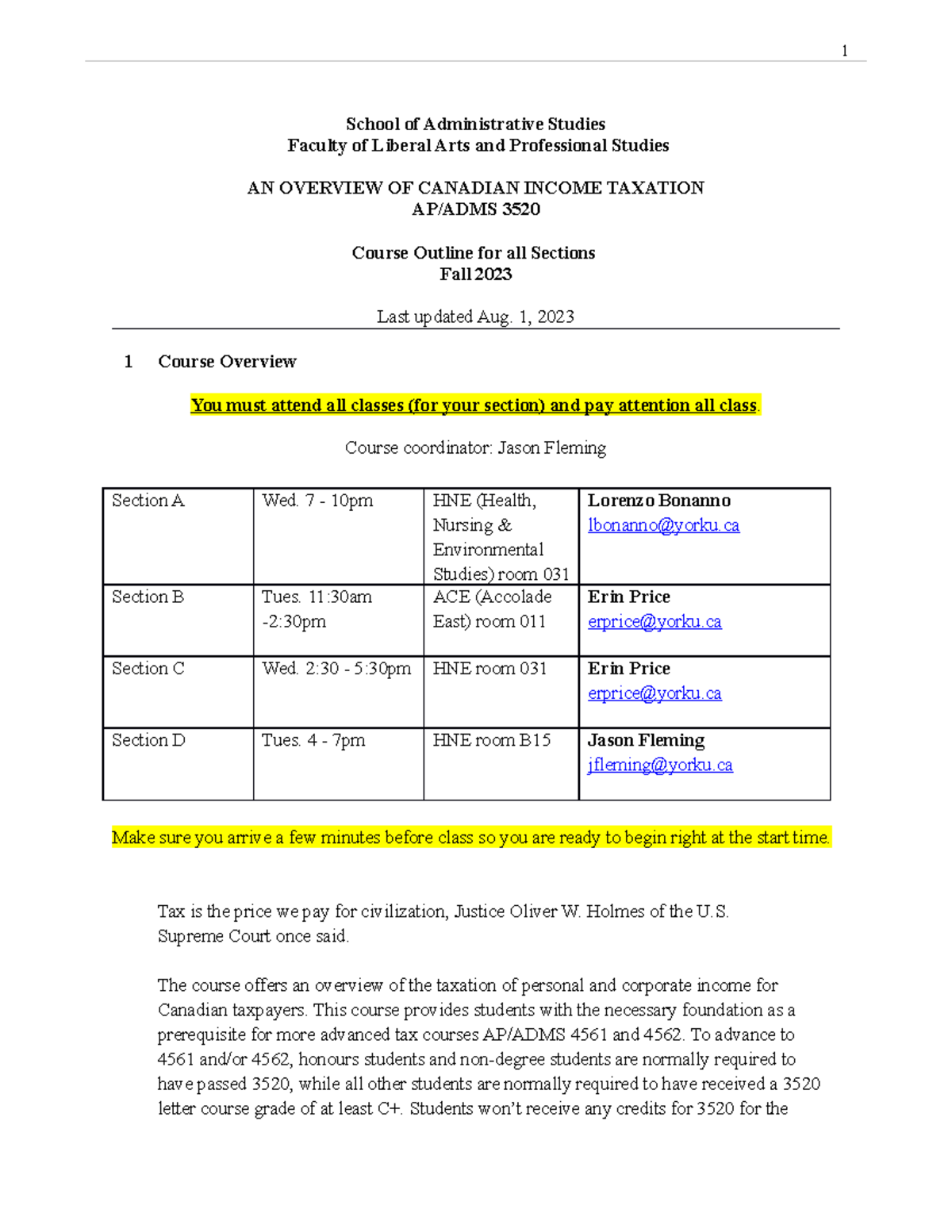 ADMS 3520 Fall 2023 Course Outline - School of Administrative Studies ...