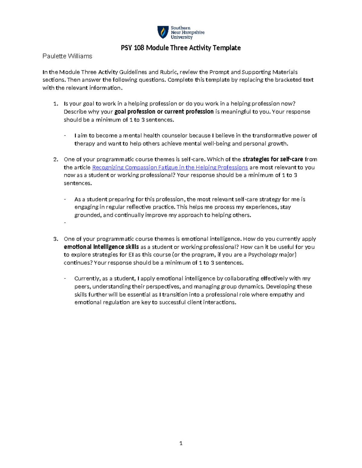 PSY 108 Module Three Activity completed - PSY 108 Module Three Activity Template Paulette ...