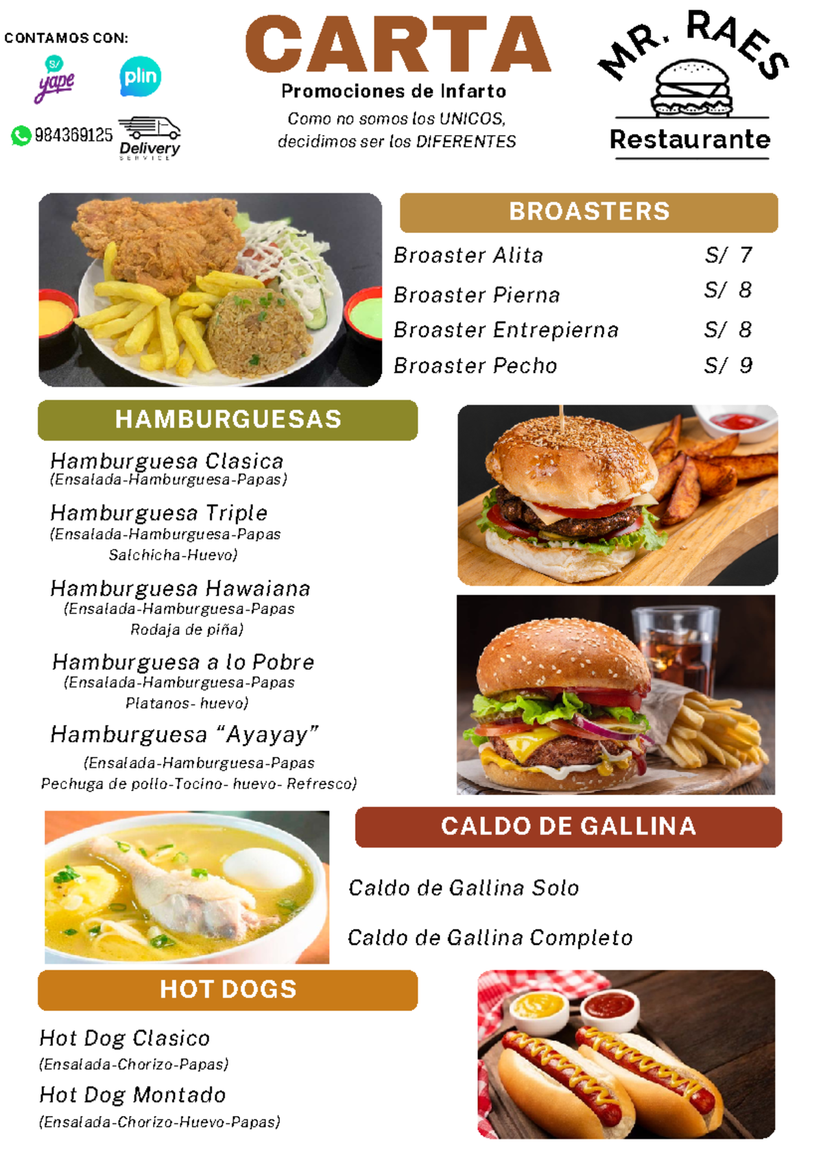 Menu gratis restaurante simple marron - BROASTERS HAMBURGUESAS CALDO DE ...