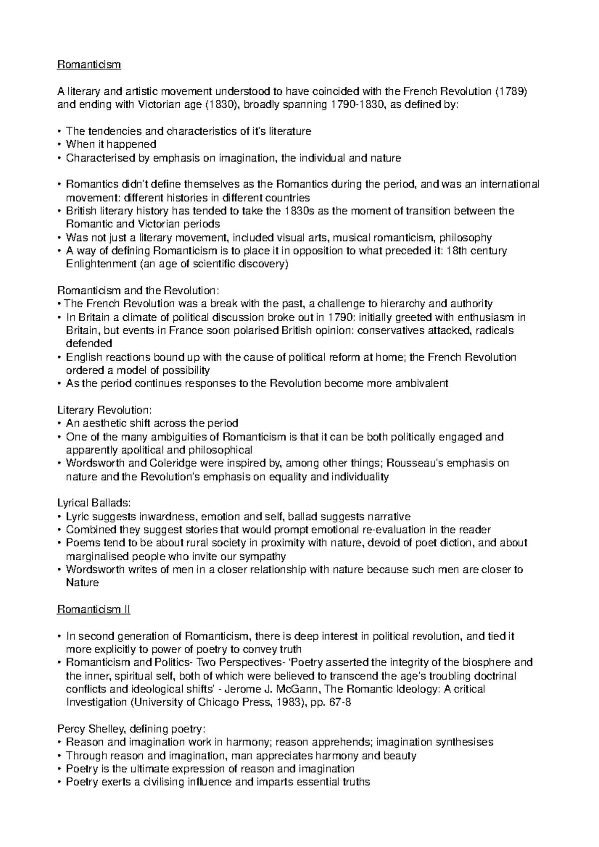 Romanticism - Lecture notes 10 - Romanticism A literary and artistic ...