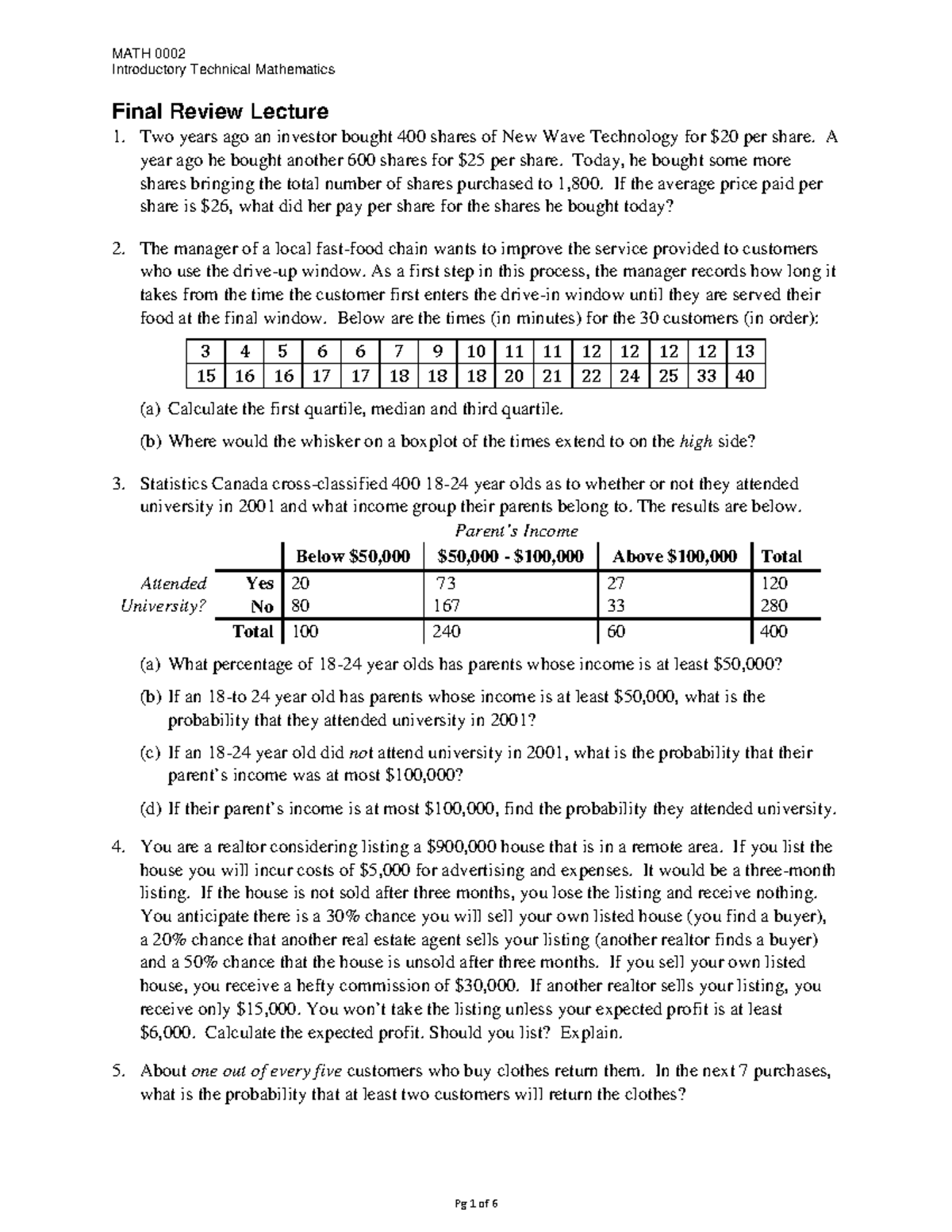 0002 Review Final Lecture 2021-math0002 - Introductory Technical Mathematics Final Review ...