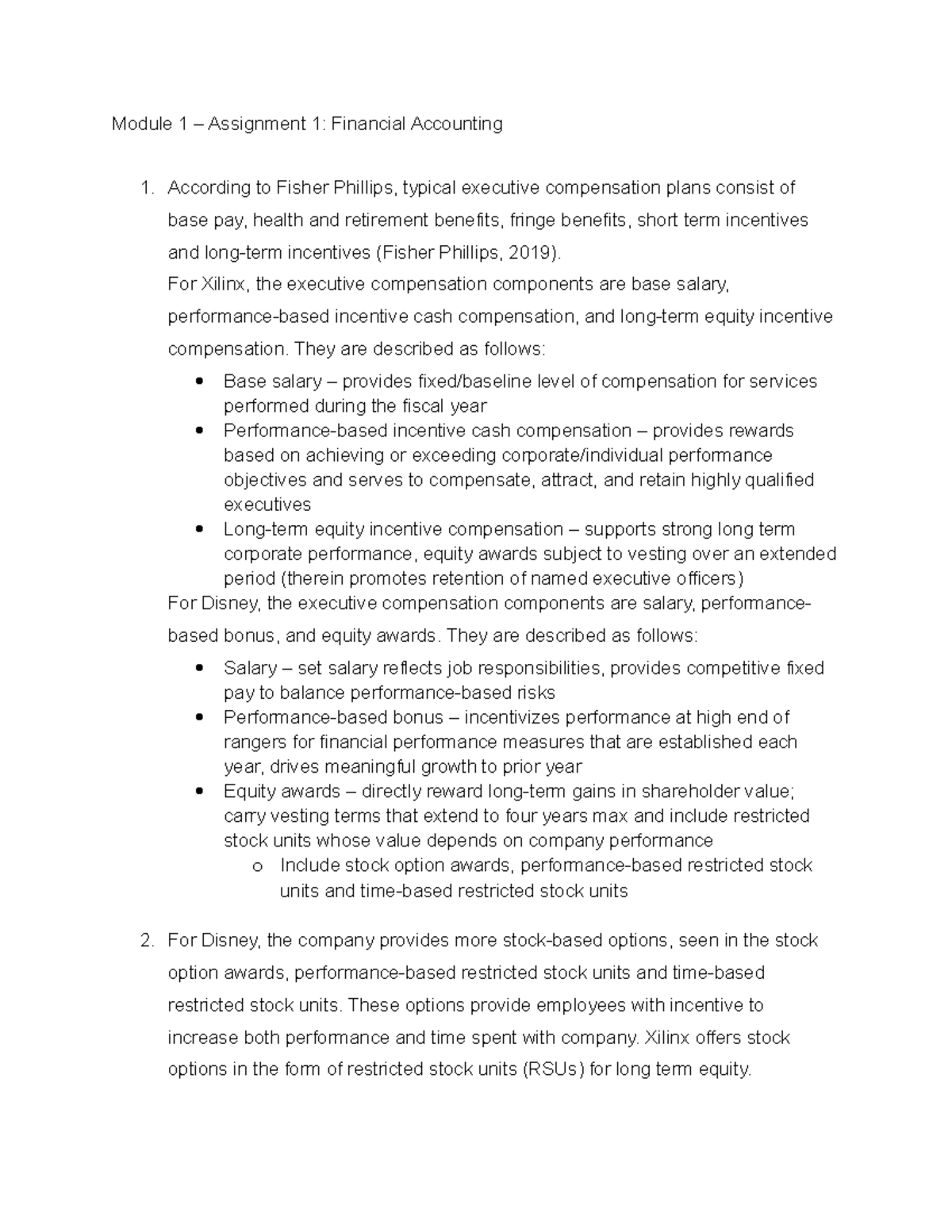 Module 1 assignment 1 Financial Accounting - Executive Compensation ...