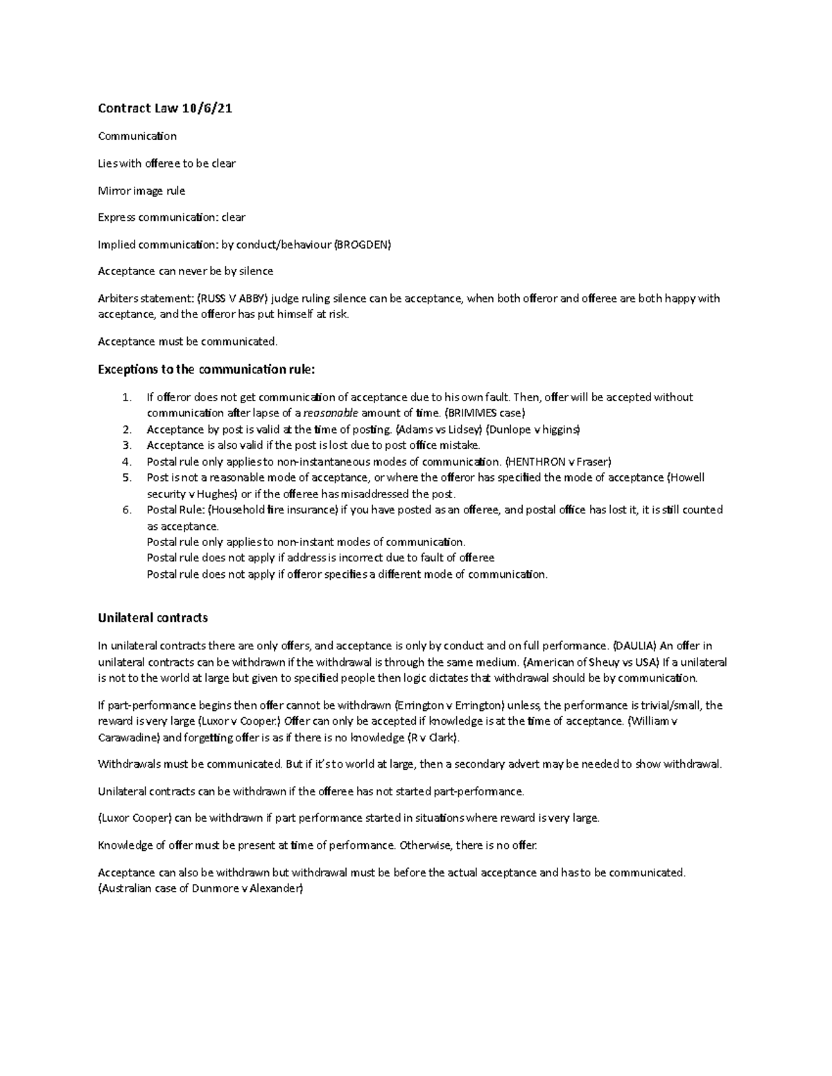 Contract Law lecture 2 Communication - Contract Law 10/6/ Communication ...