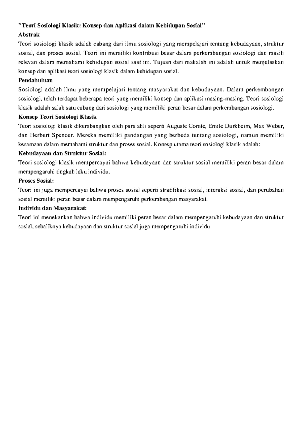 Teori sosiologi klasik - "Teori Sosiologi Klasik: Konsep dan Aplikasi ...