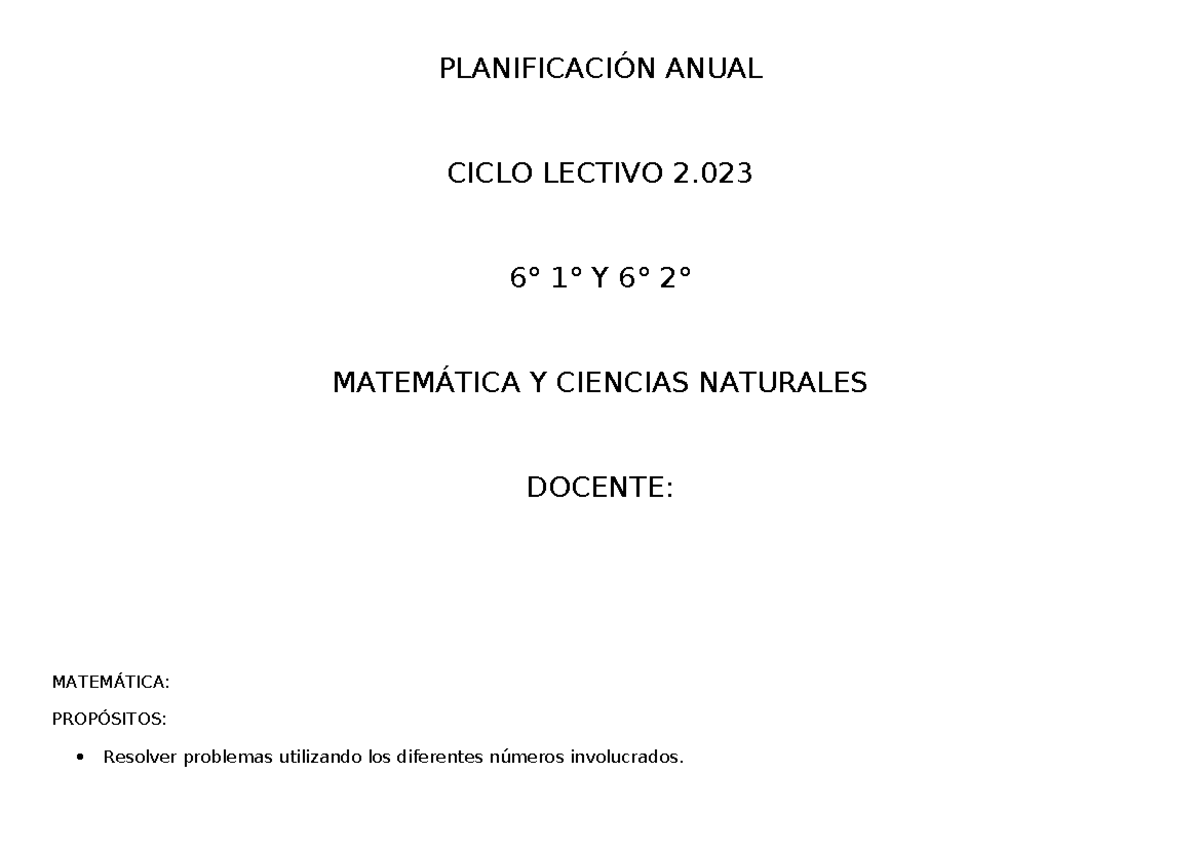 Planificación Anual 6TO ( Matemática Y C - PLANIFICACIÓN ANUAL CICLO ...