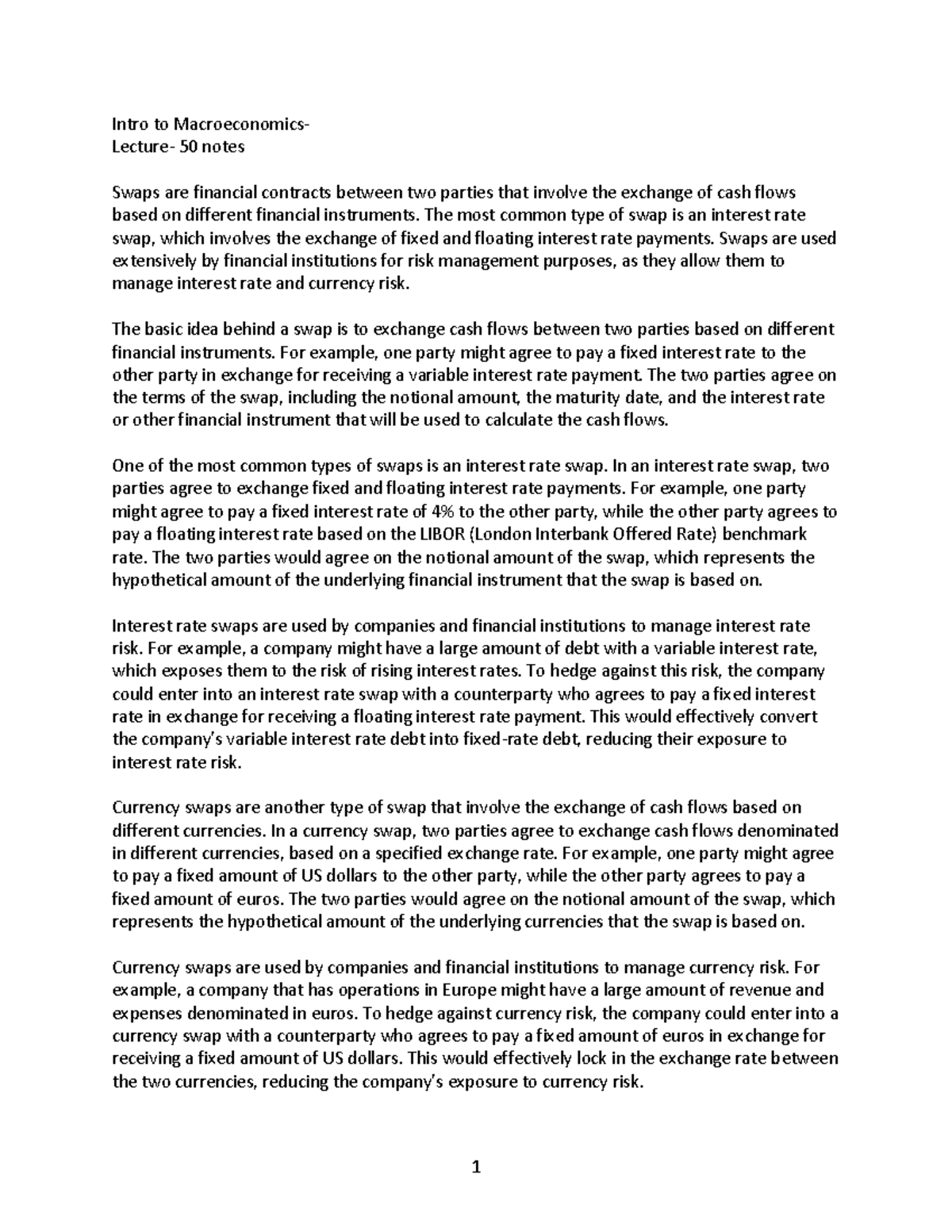 Intro To Macroeconomics Lecture 50 Notes 1 Intro To Macroeconomics Lecture 50 Notes Swaps