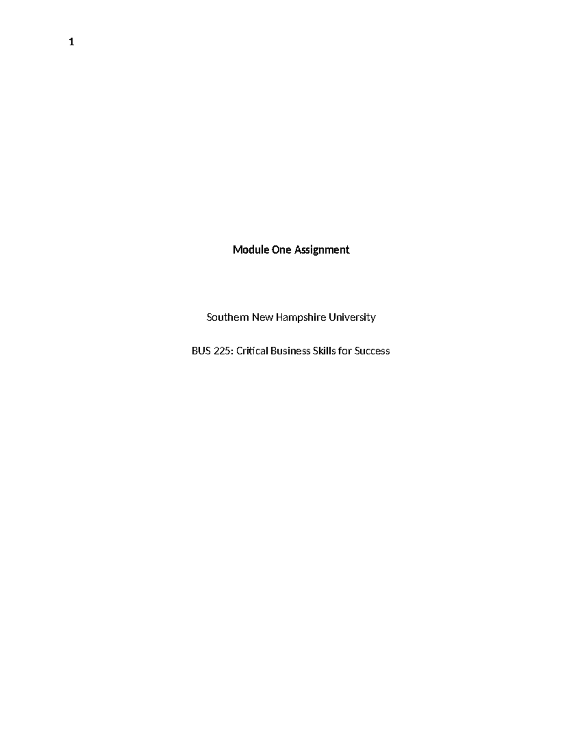 BUS225 Module One Assignment 2 - Module One Assignment Southern New Hampshire University BUS 225 ...
