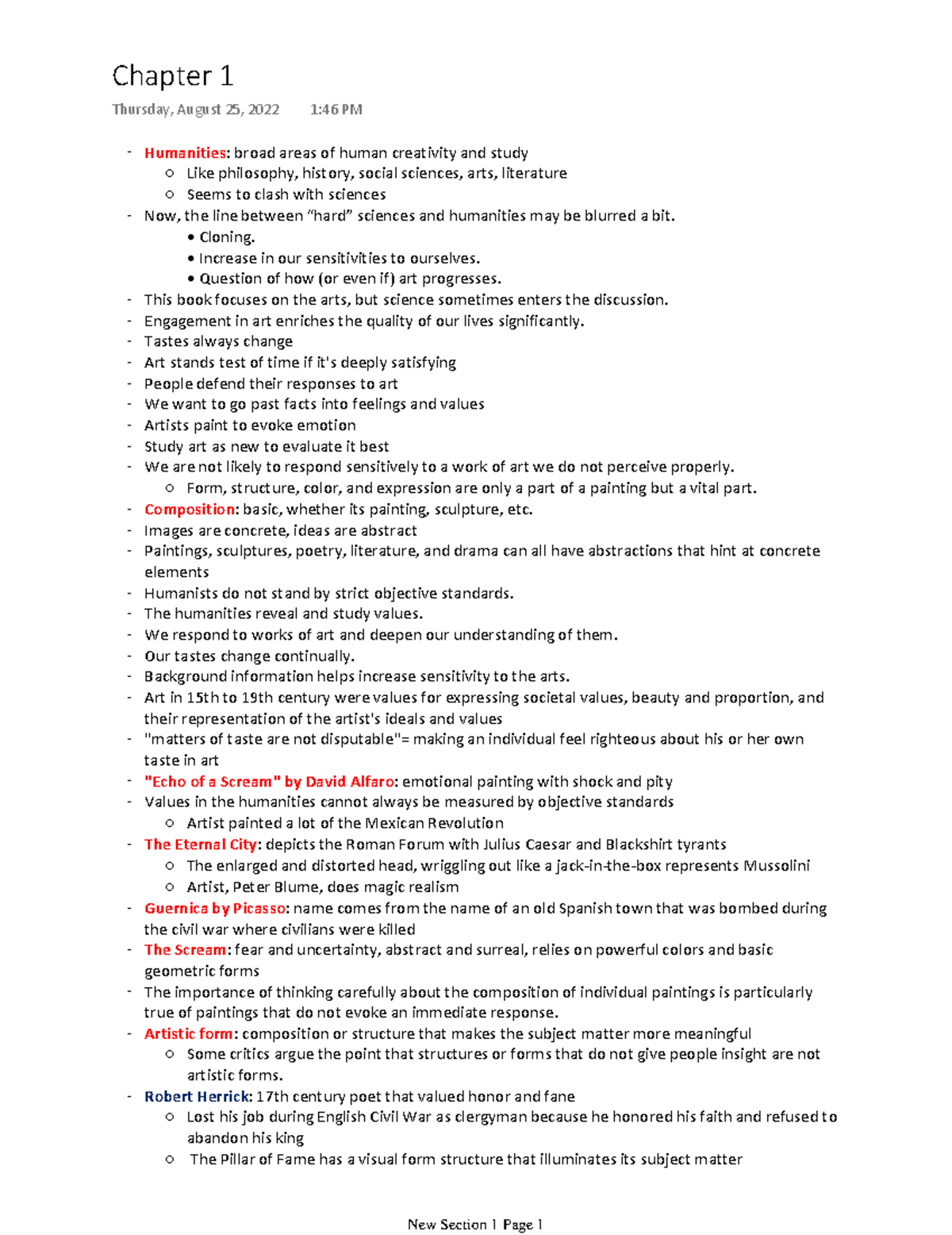 Chapter 1 - Textbook notes from Exploration of the Arts - Humanities ...