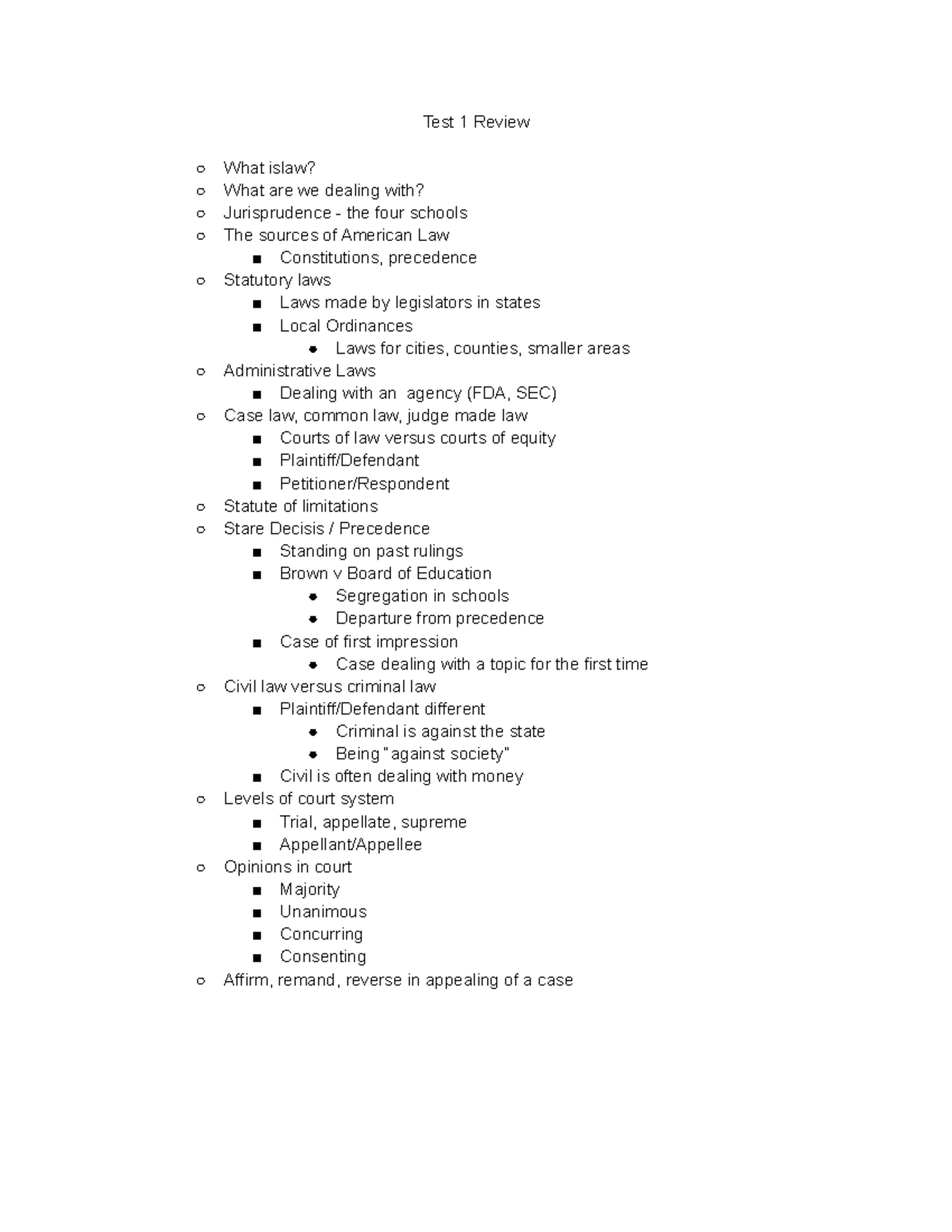 Test 1 - Review - Overview of notes needed for Test 1. Includes ...