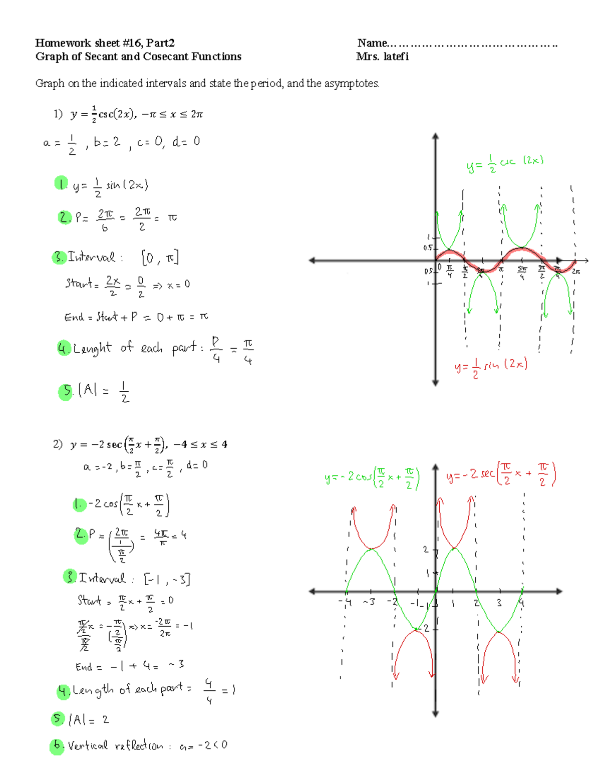 HW 16 B - HW KEY FOR COLLEGE TRIGONOMETRY - Homework sheet #16, Part2 ...