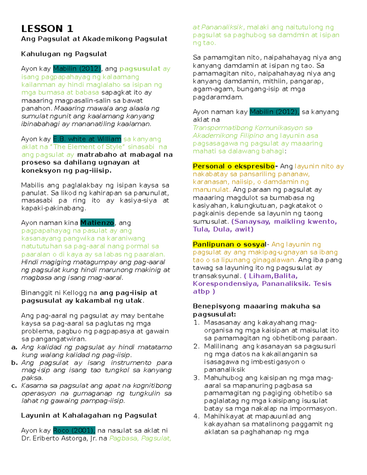 Aralin-1-AFIL - none - LESSON 1 Ang Pagsulat at Akademikong Pagsulat ...