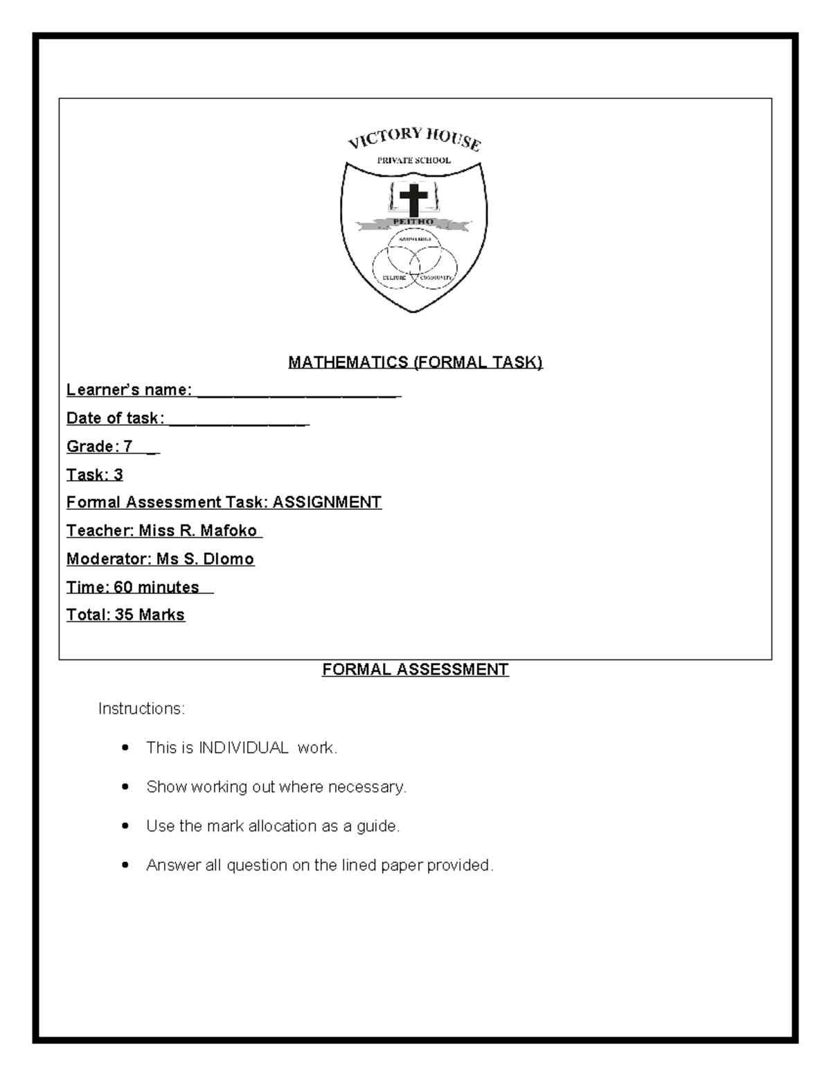 POE- PART 2 Formal TASK - TIMA 7312 ASSIGNMENT PART/TASK 2 ...