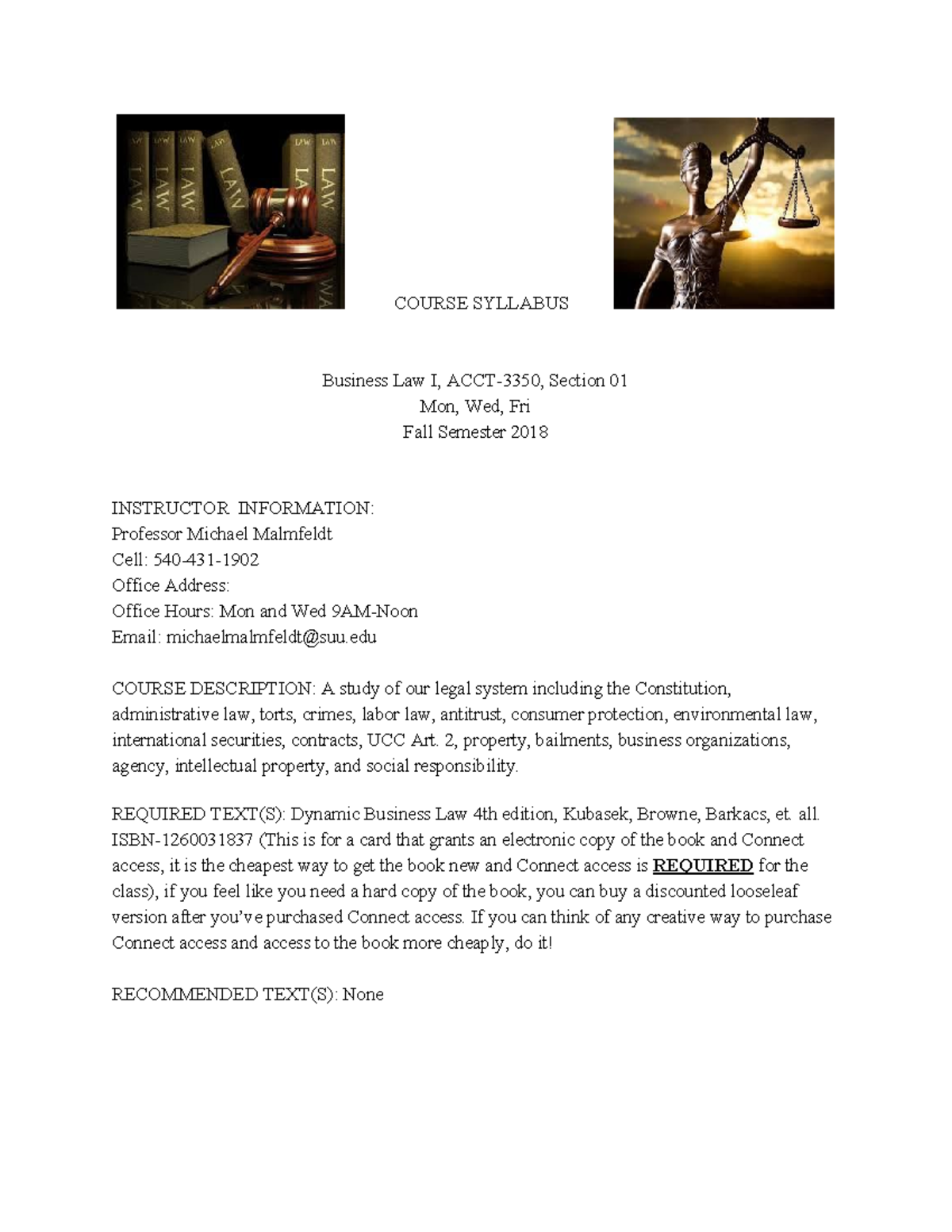 Business LAW Syllabus Final - ACCT 3350 - SUU - Studocu