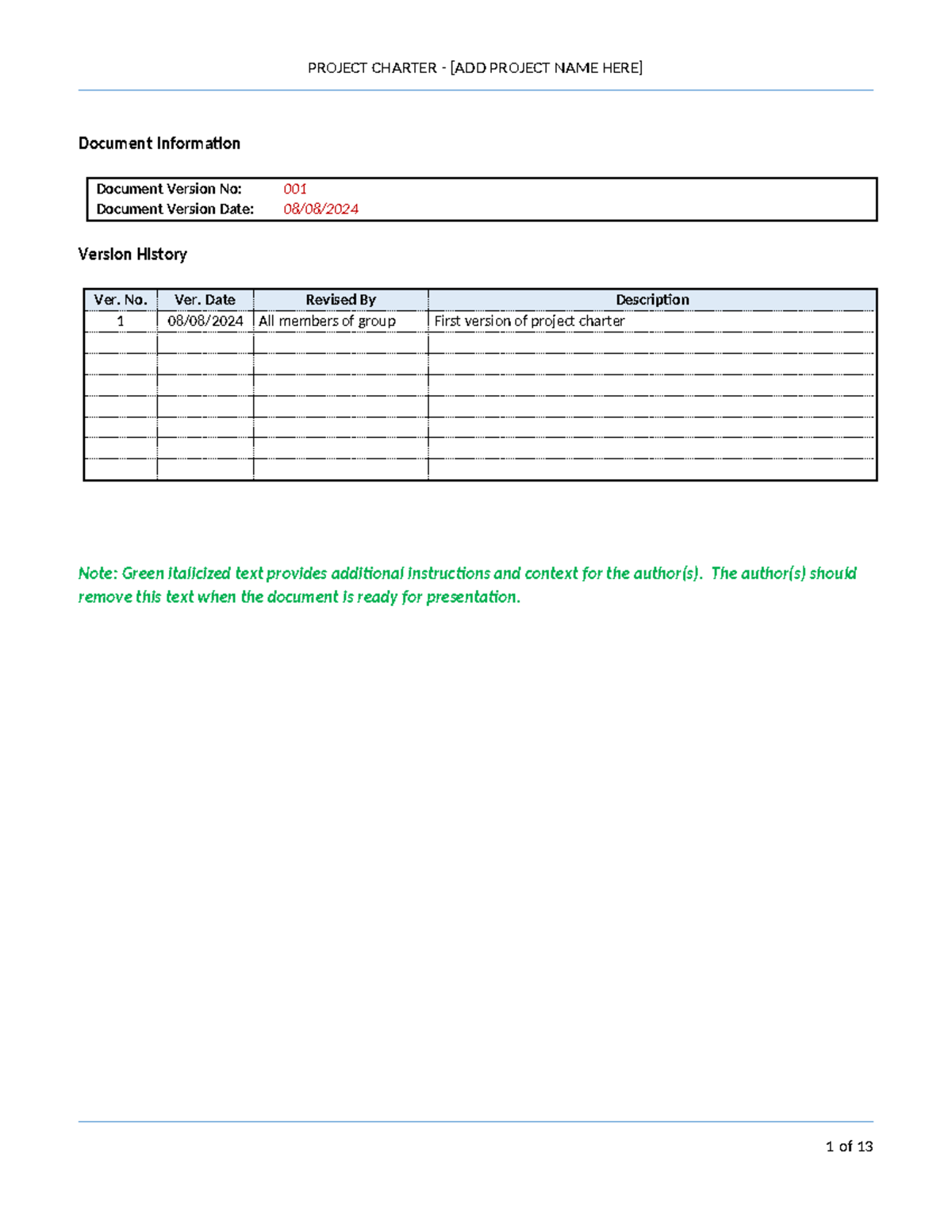 Project Charter - Group 2 - Document Information Document Version No ...
