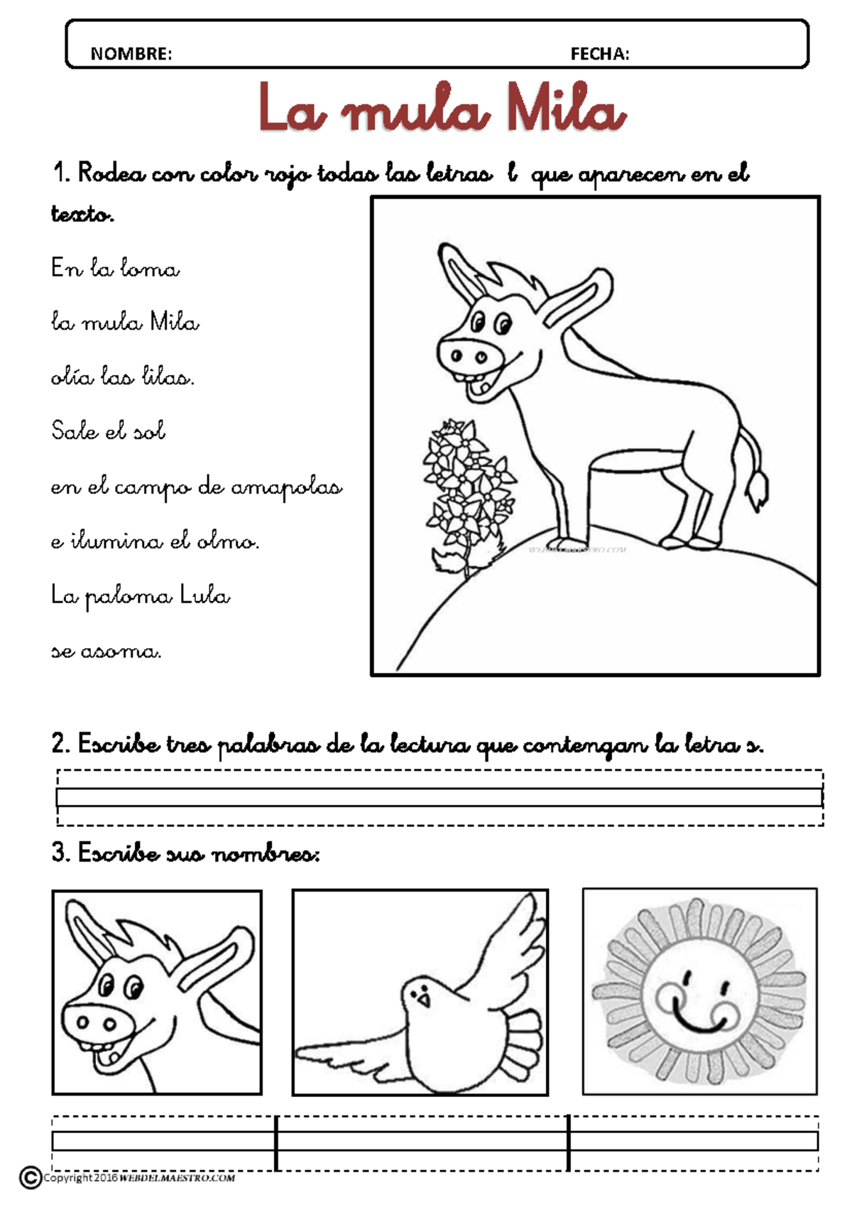 Actividades letras m l p n - eduacion inical - NOMBRE: FECHA: 1. Rodea con color rojo todas las ...