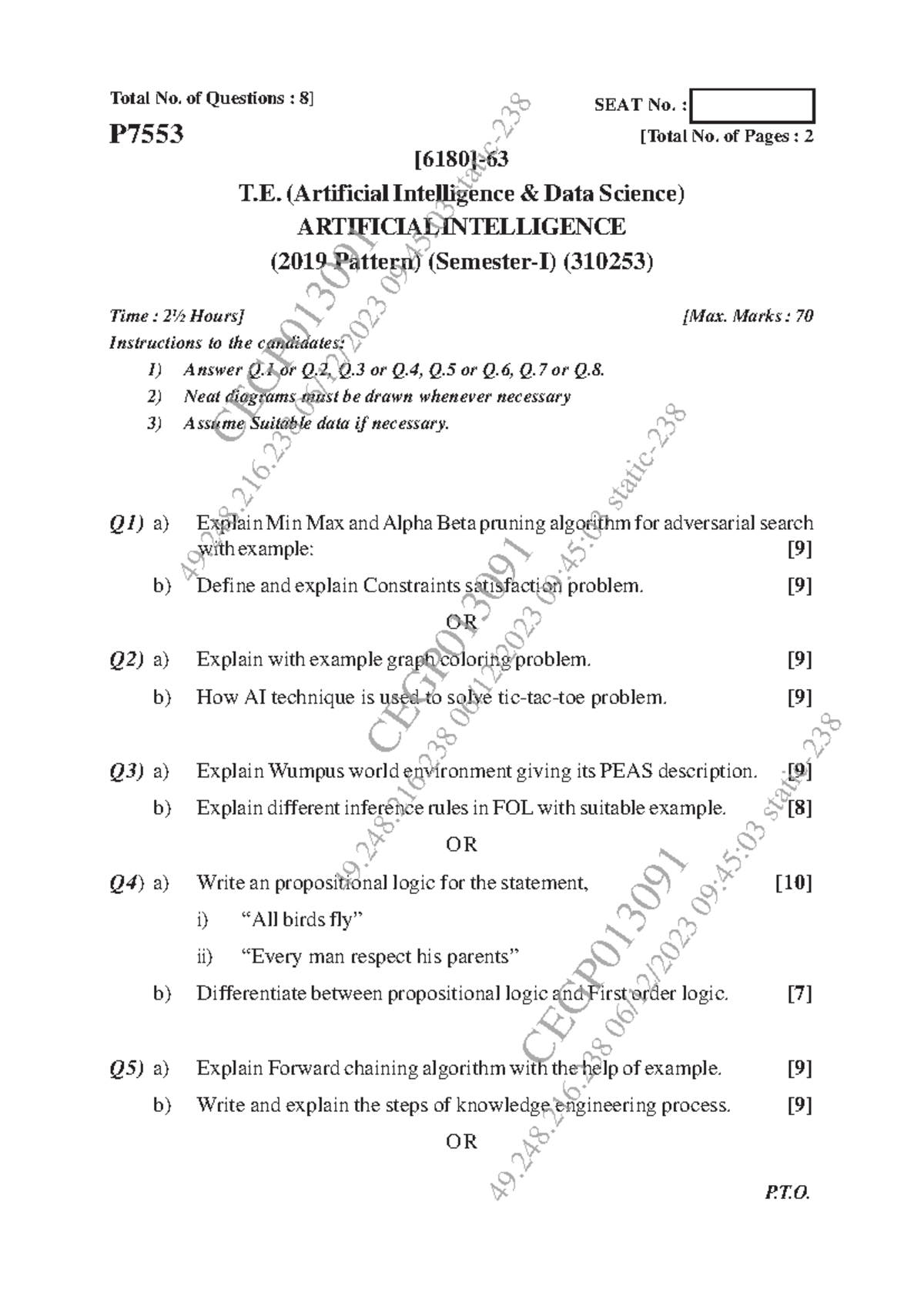 AI QUESTION PAPER ENDSEM - Total No. of Questions : 8] [6180]- T ...