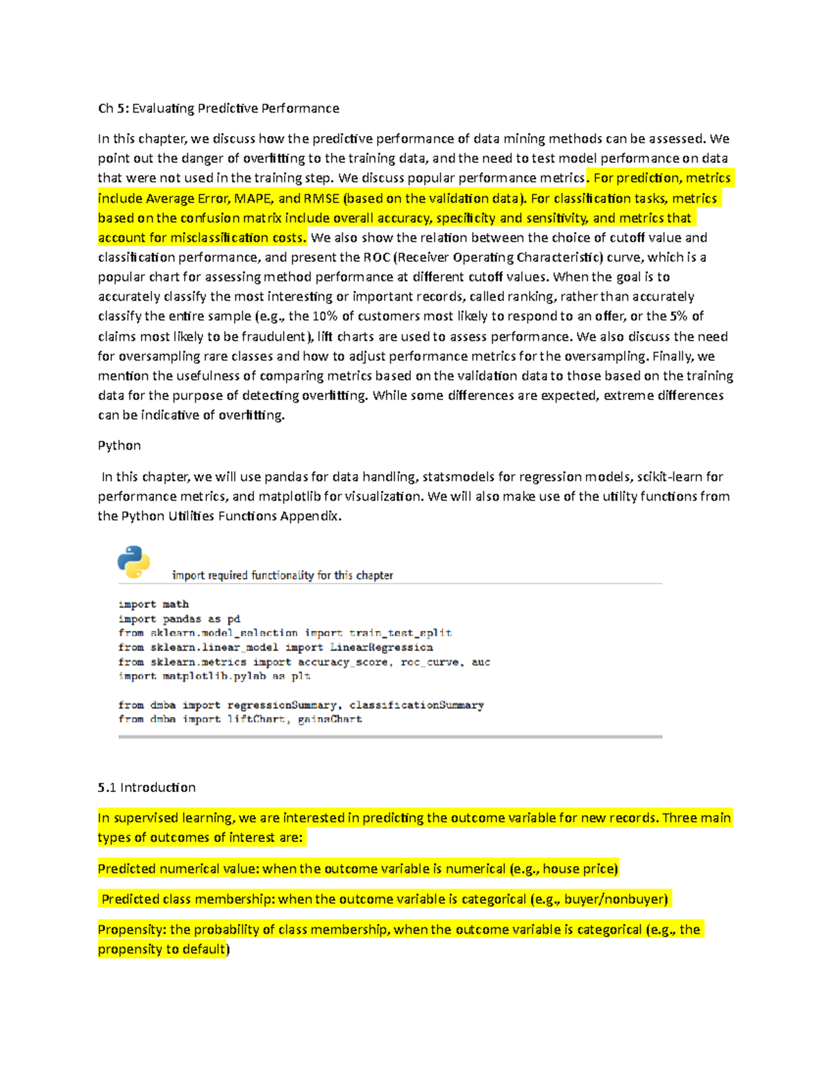 Ch5-478 - Ch5-478 - Ch 5: Evaluating Predictive Performance In this chapter, we discuss how the ...