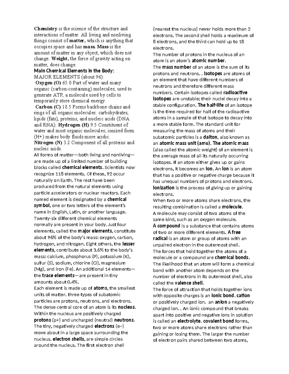 Unit 2 note - unit 2 notes - Chemistry is the science of the structure ...