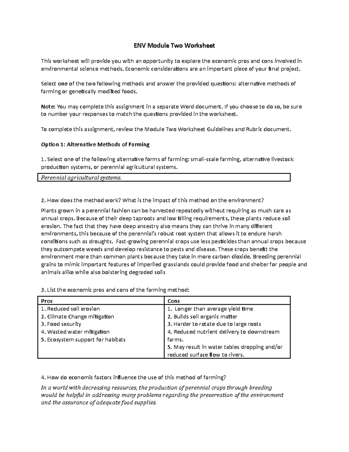 ENV 101 Module Two Worksheet - ENV Module Two Worksheet This worksheet ...
