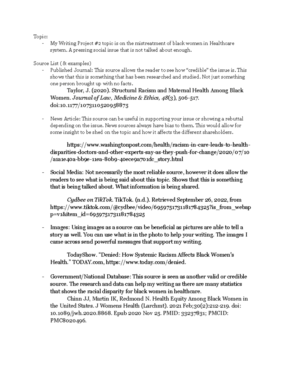 Texual Source List - Topic: - My Writing Project #2 topic is on the ...