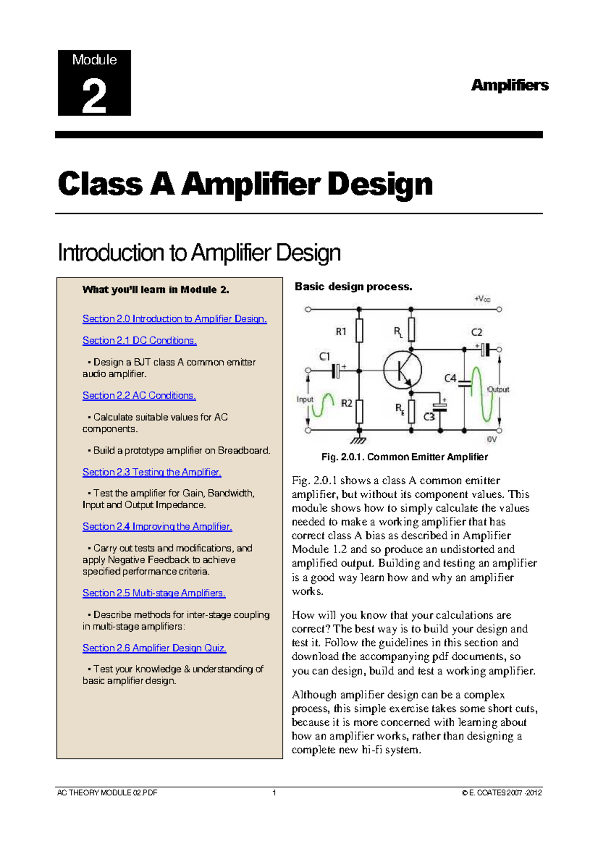 Unit5-Amplifier-Design - AC THEORY MODULE 02 1 E. COATES 2007 - Class A ...